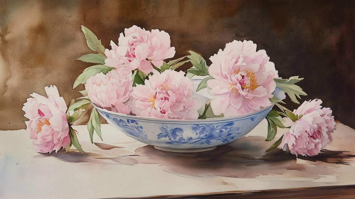 Vintage Pink Peonies Print, Peonies Wall Art, Modern Colorful Peony Art ...