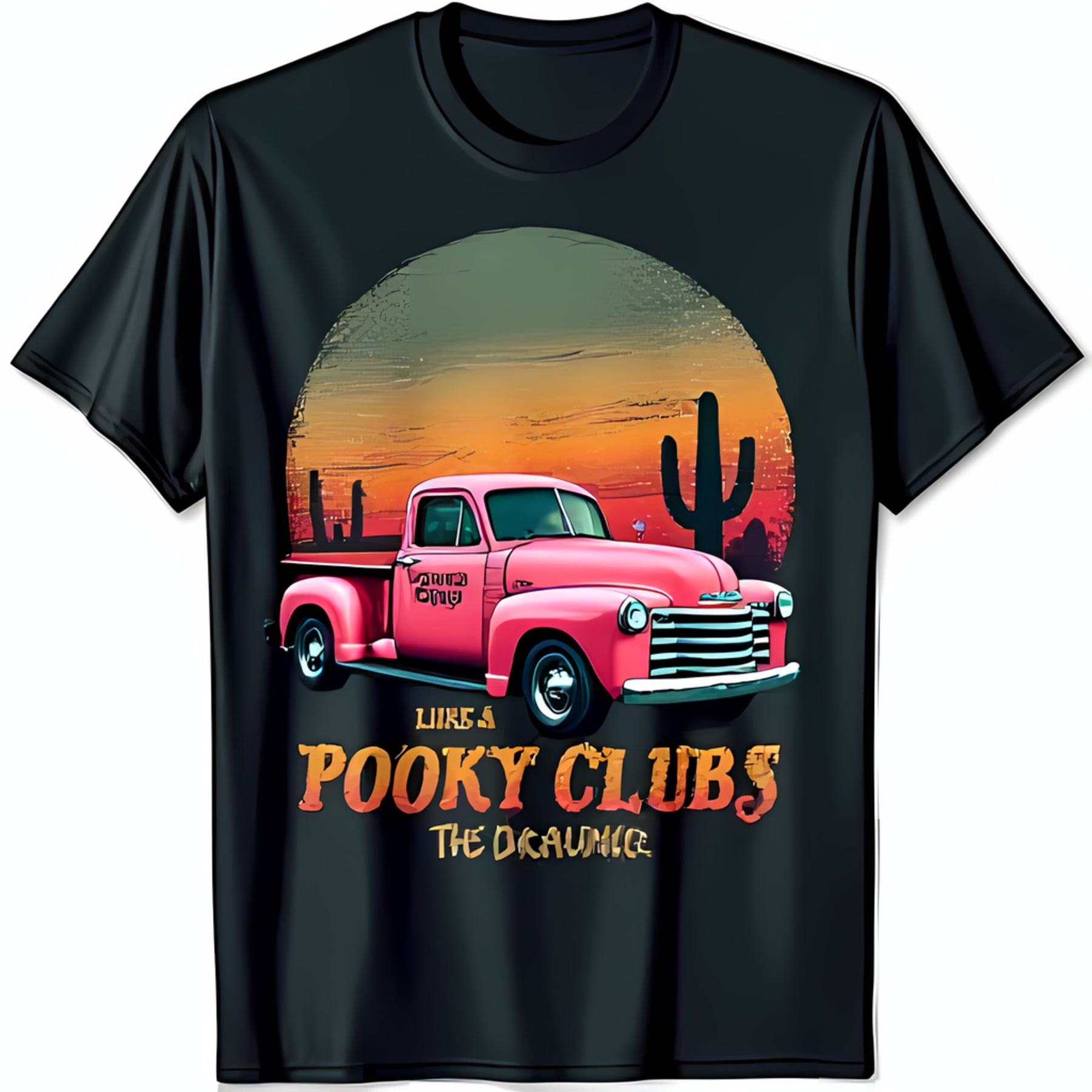 Vintage Pink Pickup Truck T-Shirt with Desert Sunset & Cacti Funny ...