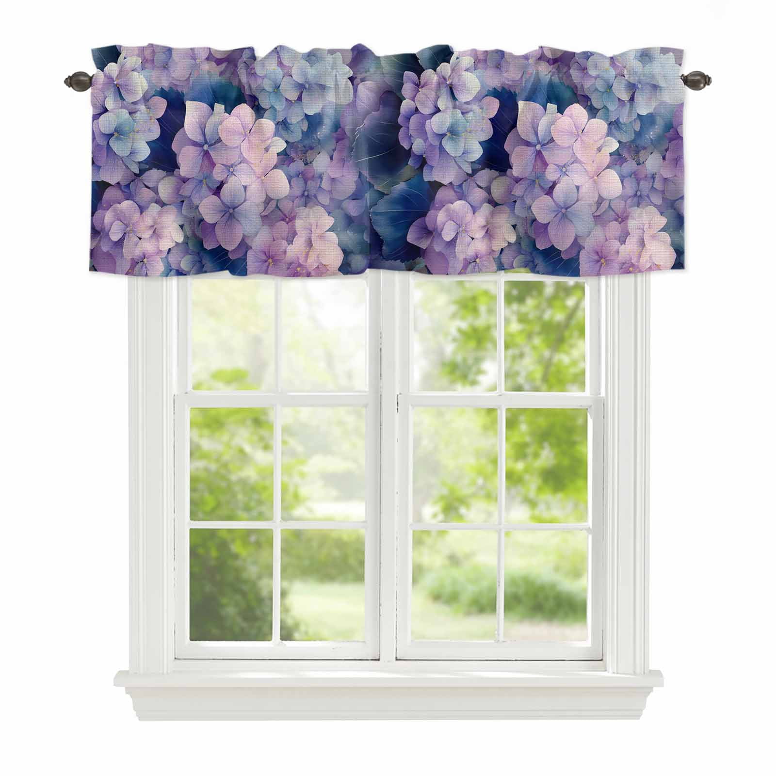 Vintage Pink Purple Flower Window Valance for Kitchen, Hydrangea Leaf ...