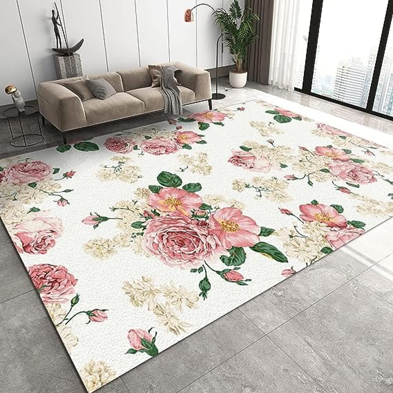 Vintage Pink Watercolor Rose Floral Art Area Rugs, European Art Style ...