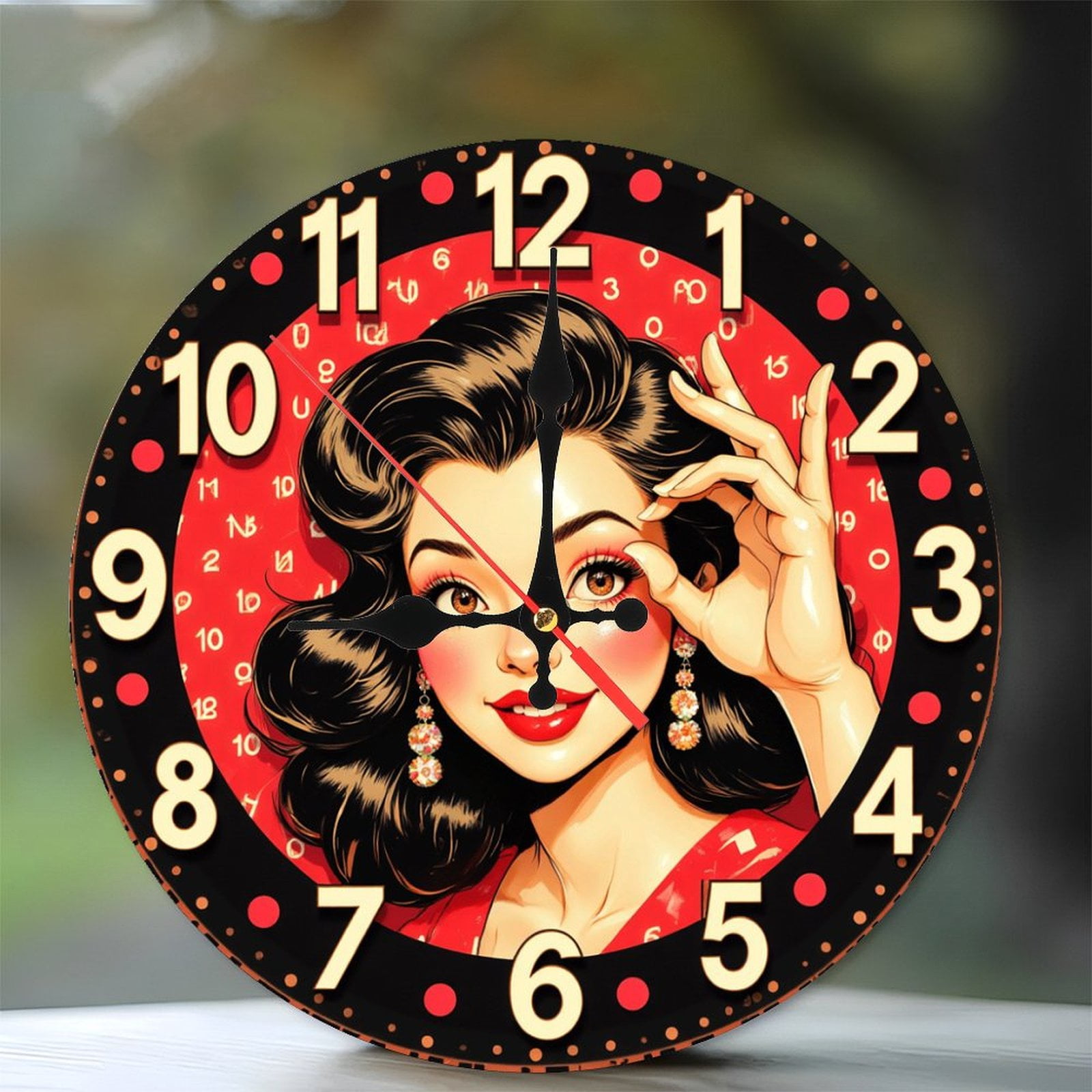Vintage Pinup Girl Wall Clock Retro Red Lady Clock 10-Inch Silent ...