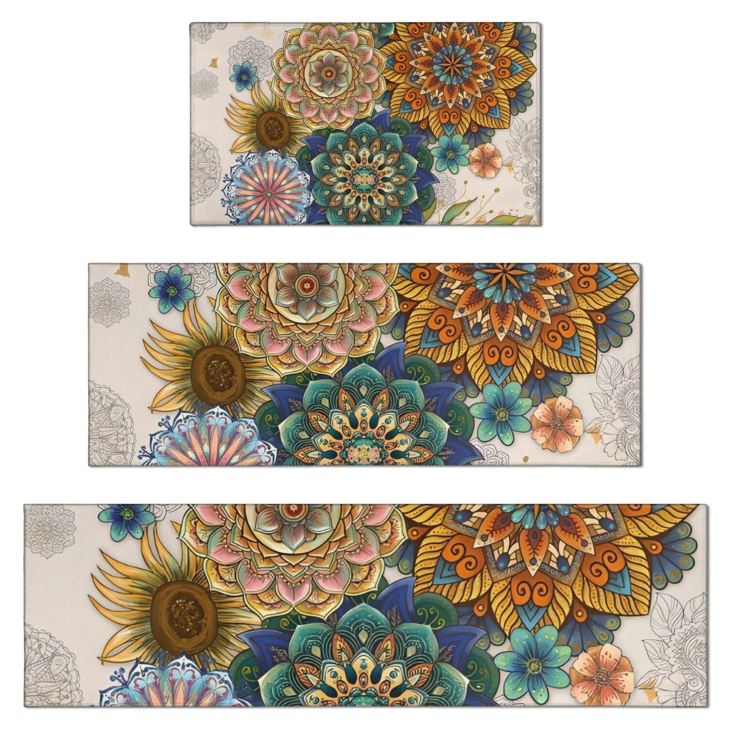Vintage Pioneer Flower Collage Kitchen Rugs Sets Of 3,Kitchen Runner ...
