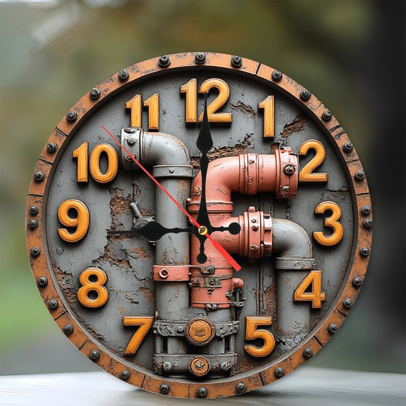 Vintage Pipe Industrial Wall Clock Home Decor 10-Inch Silent Wooden ...