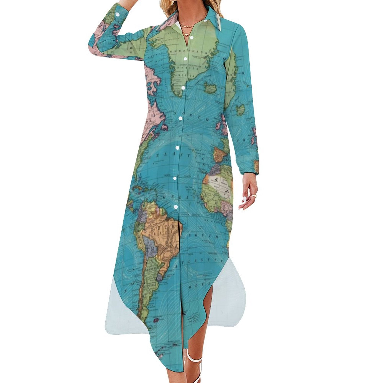 Vintage Pirate Map Chiffon Dress Nautical Sea Print Cute Dresses ...