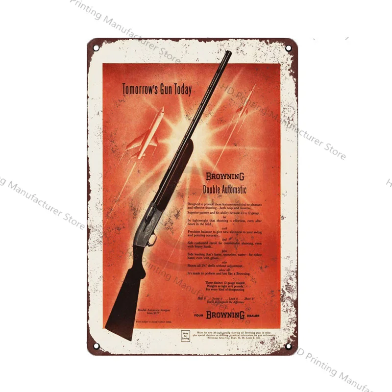 Vintage Pistol Tin Sign Retro Gun Metal Plate Painting Rustic Sporting ...