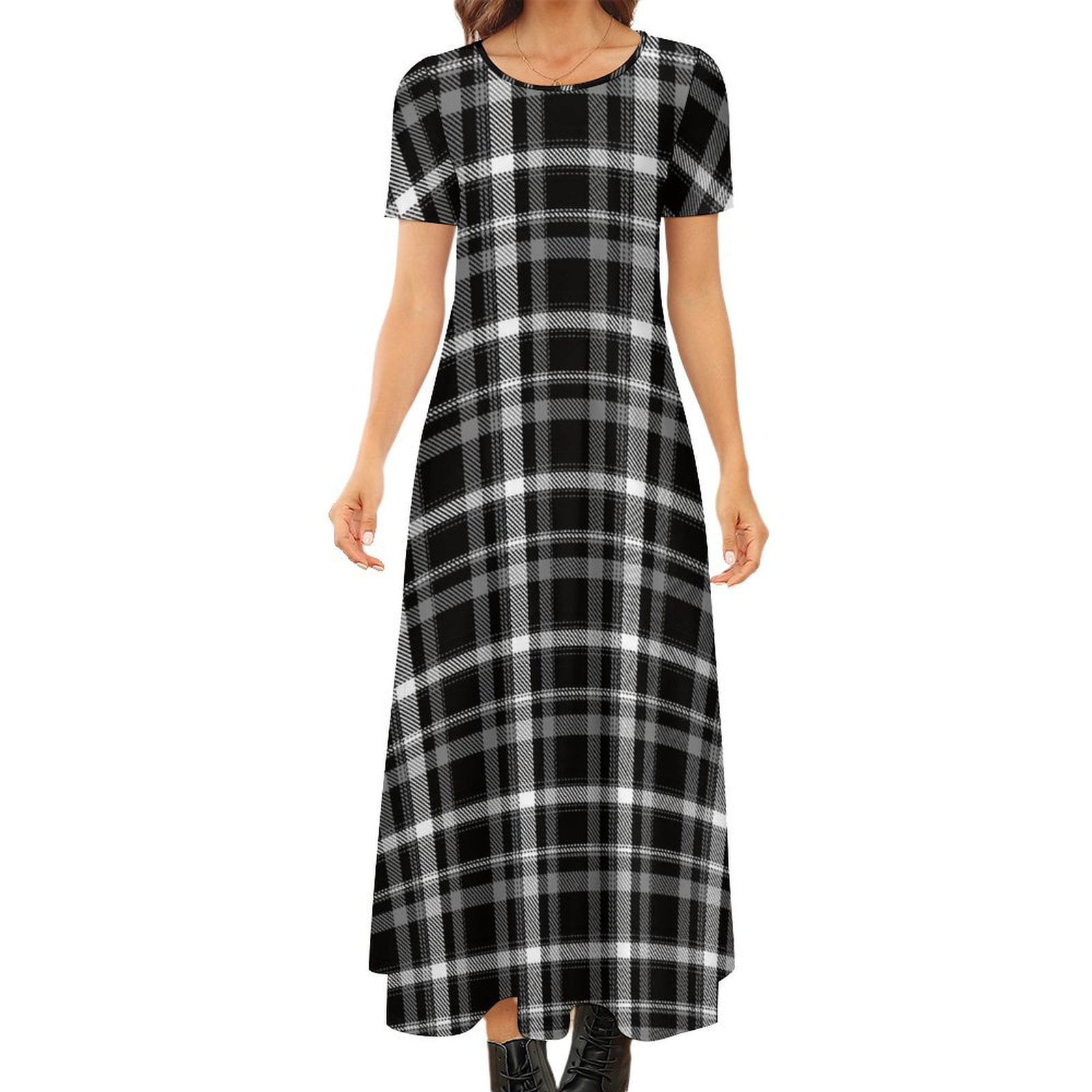 Vintage Plaid Dress Black And White Elegant Maxi Dress Funny Boho Beach ...