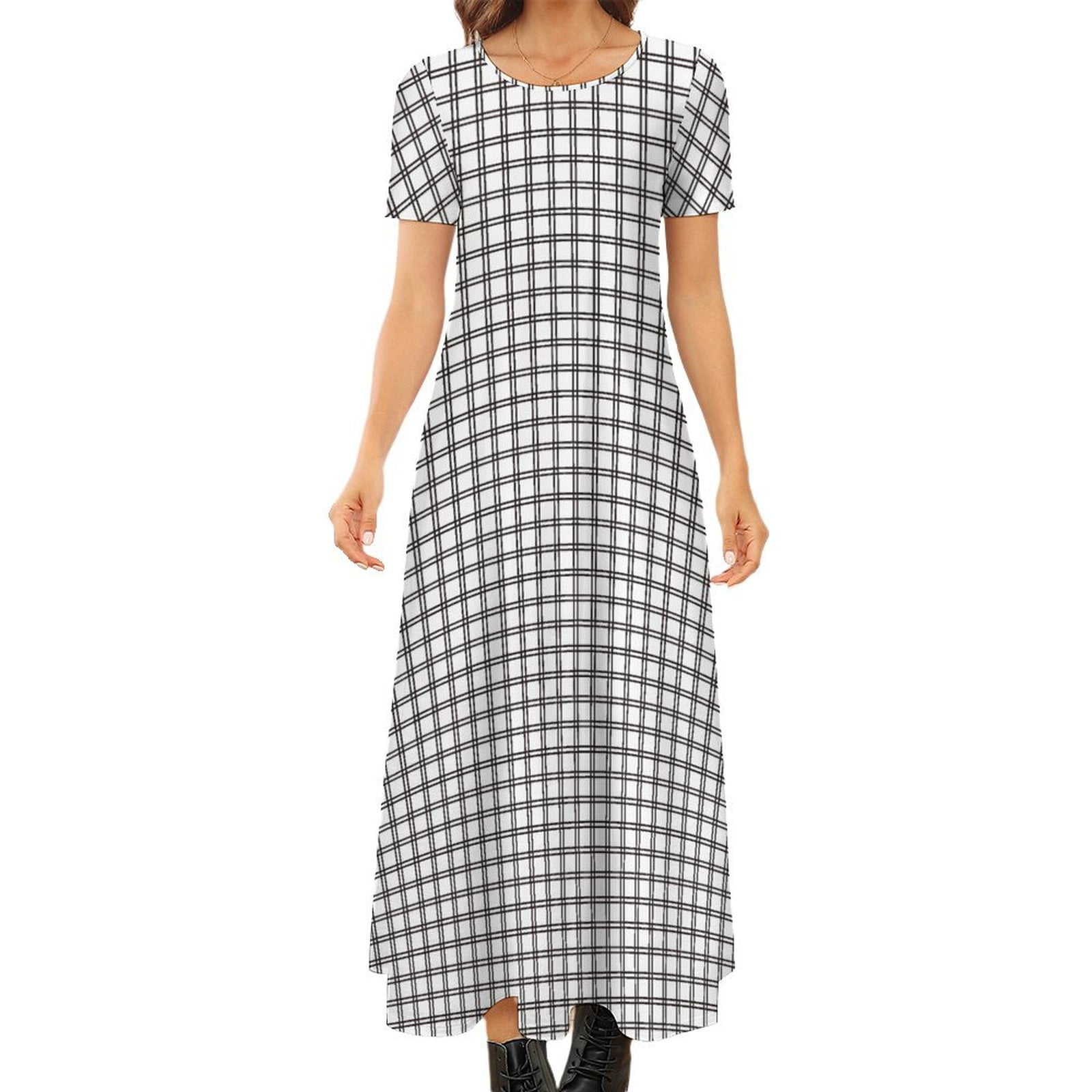 Vintage Plaid Dress Black And White Elegant Maxi Dress Funny Boho Beach ...
