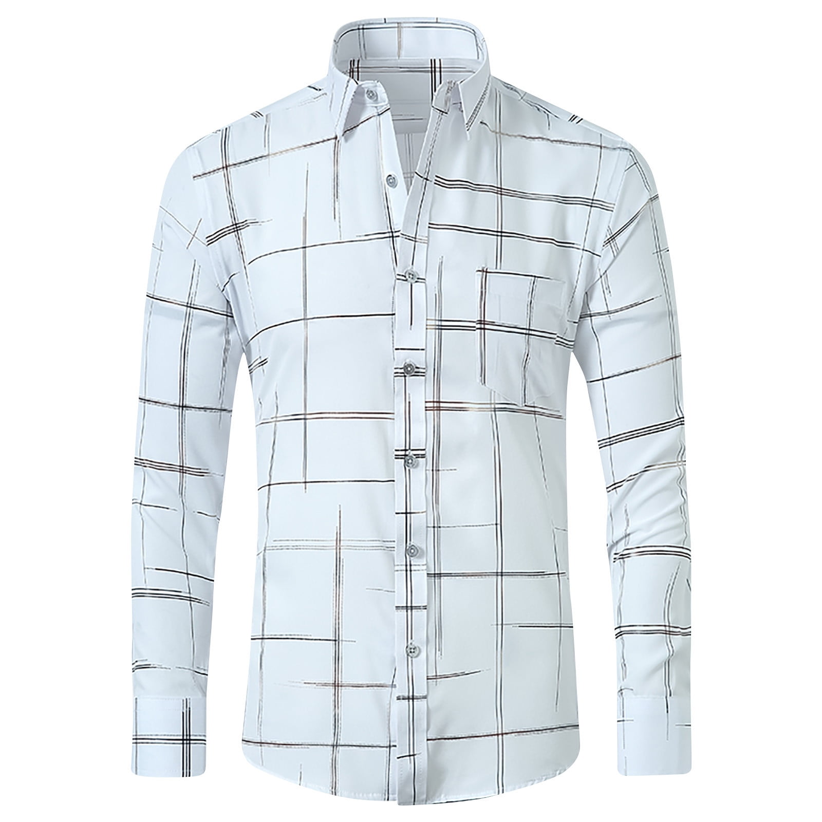 Vintage Plaid Shirts for Men Long Sleeve Button Up Lapel V Neck Tunic ...