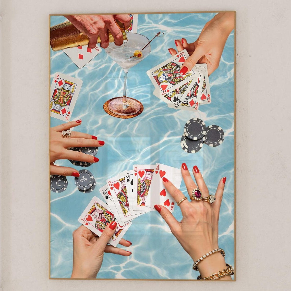 Vintage Playing Cards Wall Print, Retro Poker Night Cards & Drinks ...