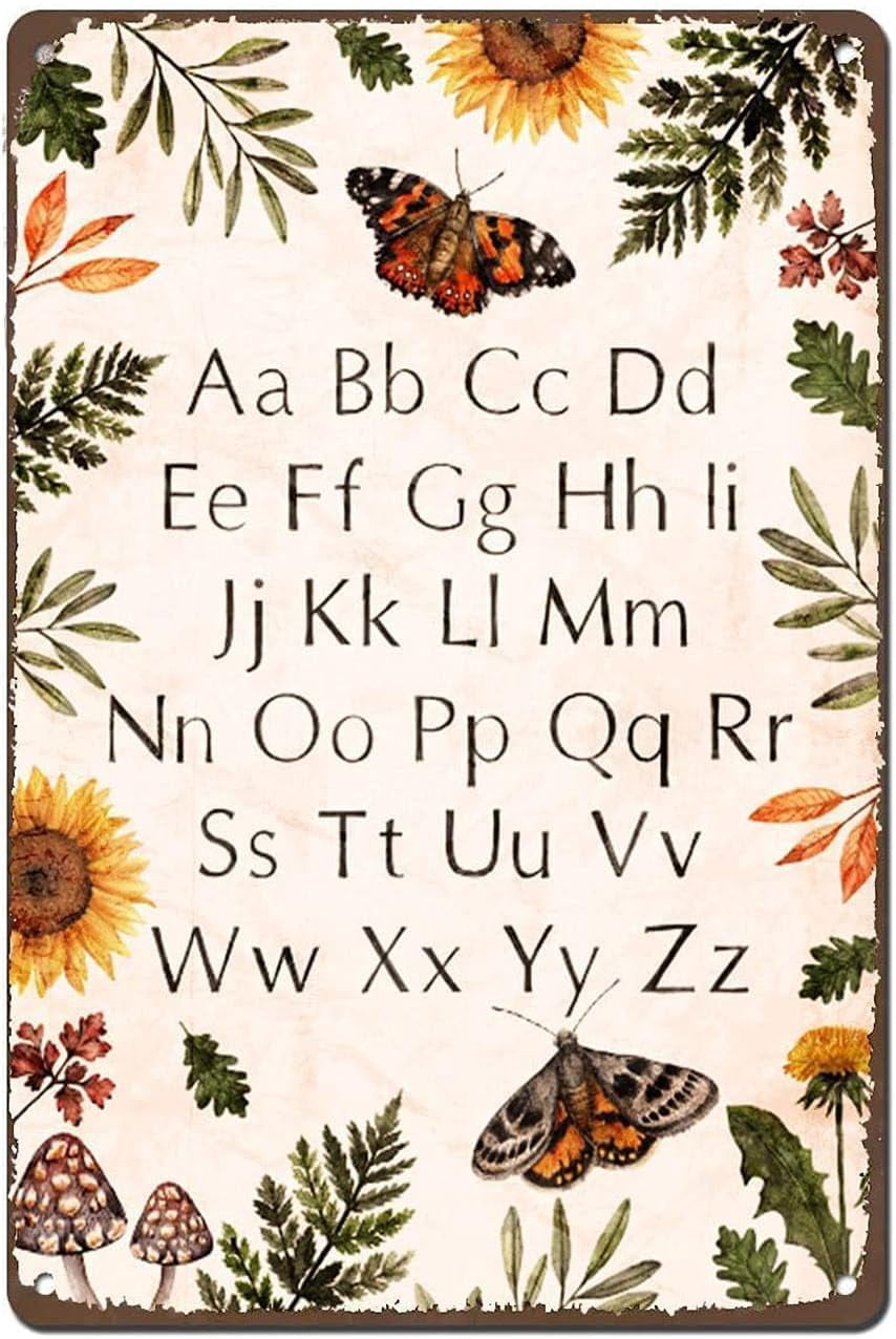 Vintage Playroom Decor Alphabet Tin Sign Art Nature Educational Tin ...