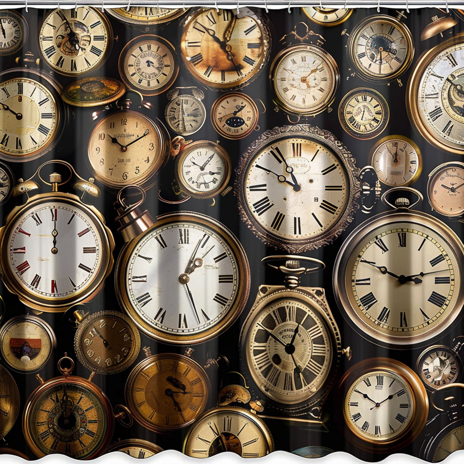 Vintage Pocket Watches and Clocks Shower Curtain Timeless Aesthetic for ...