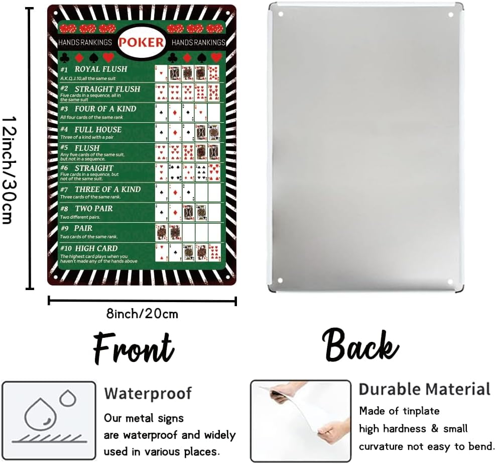 Vintage Poker Metal Sign Hand Rankings Tin Sign Player Rules Poster Plaques 8x12 Inch - Walmart.com
