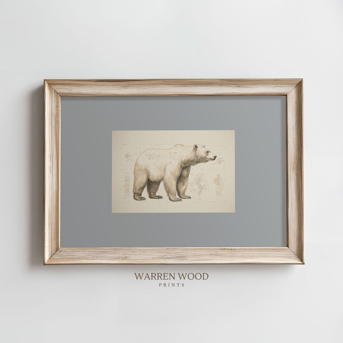 Vintage Polar Bear Print, Light Blue Background, Aged Paper ...