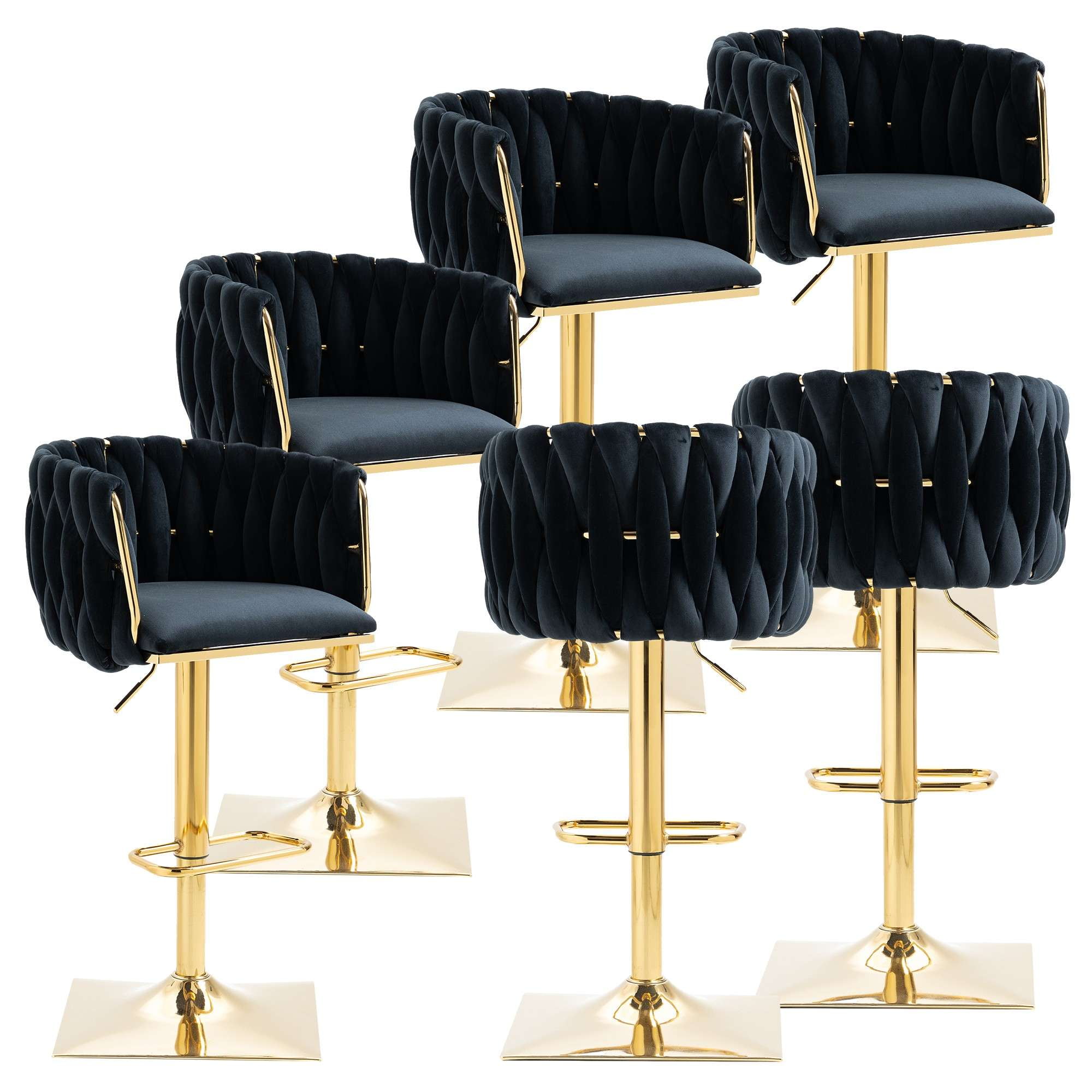 Vintage Polyester Tufted Kitchen Stool with Golden Base, Swivel Bar ...