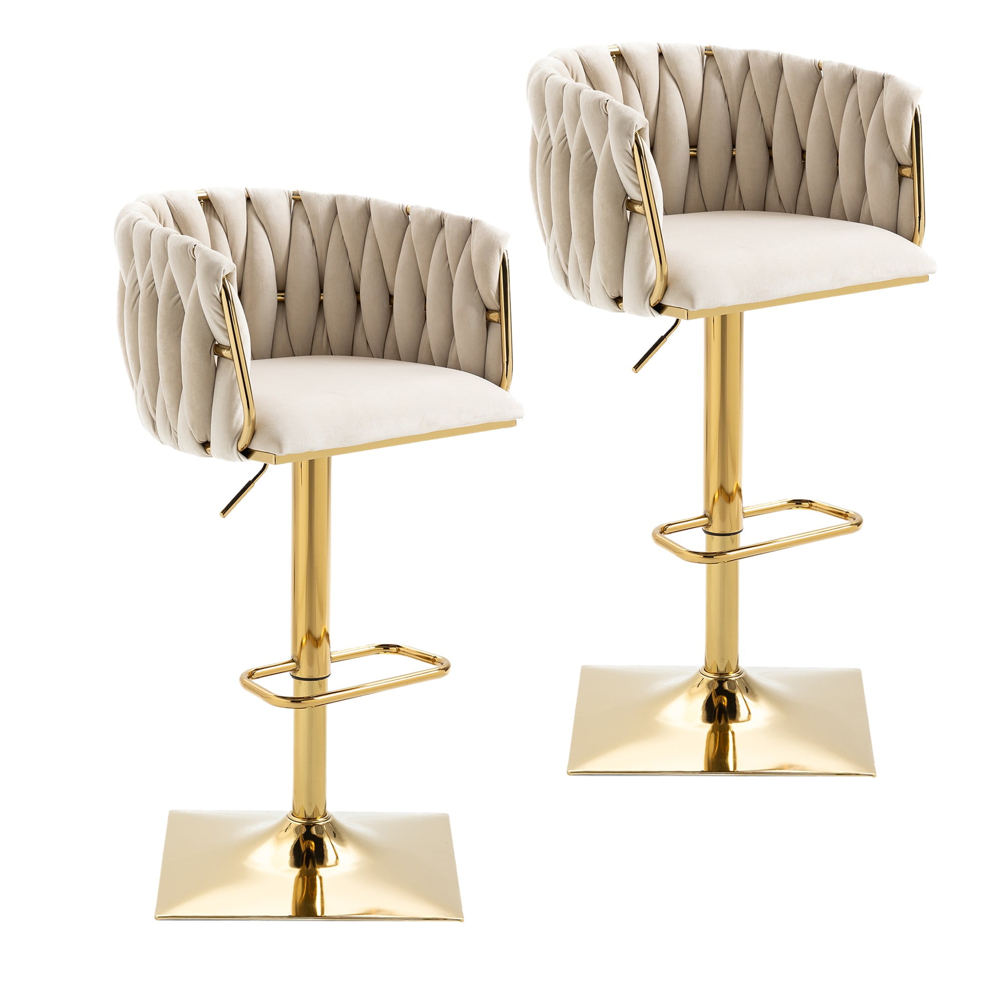 Vintage Polyester Tufted Kitchen Stool with Golden Base, Swivel Bar ...