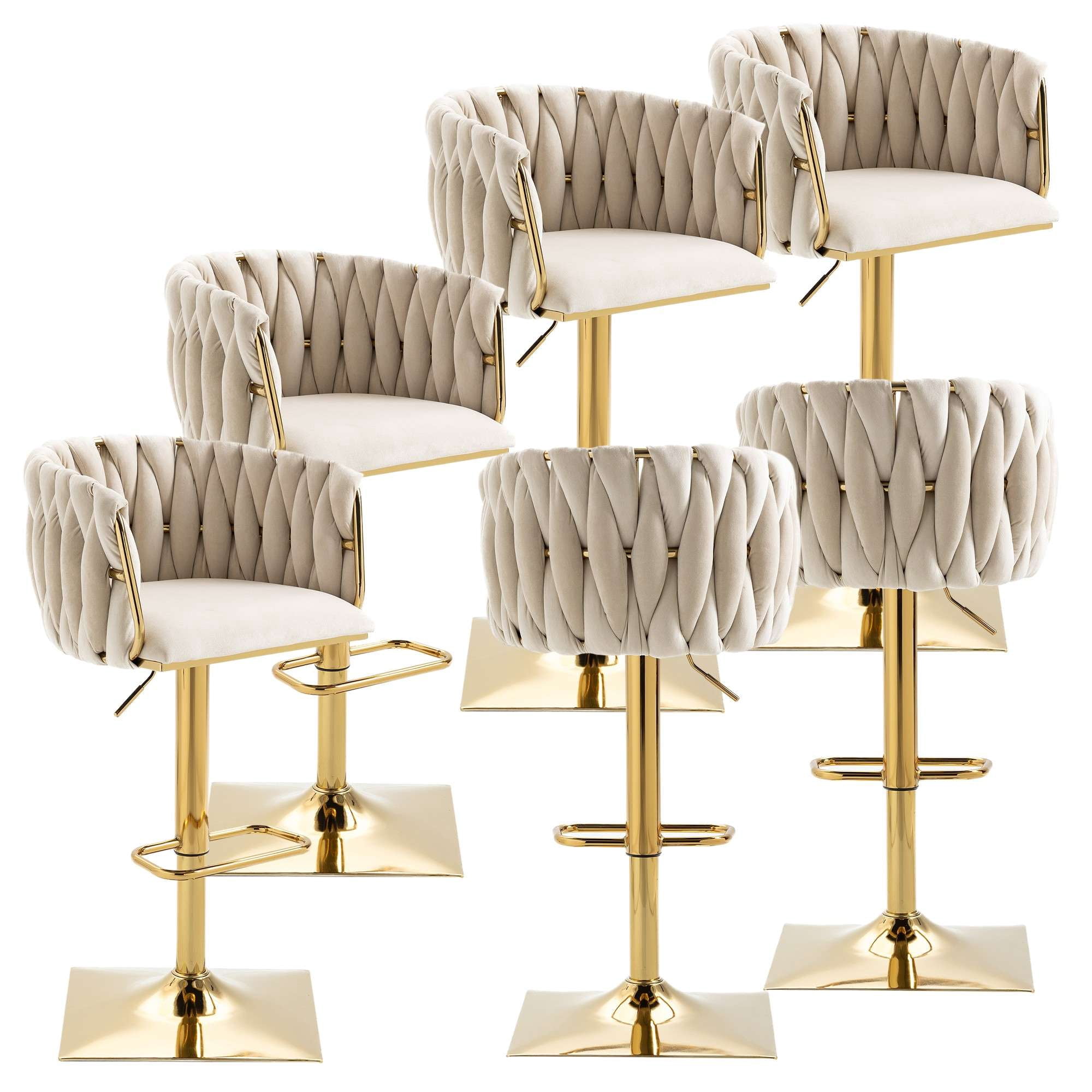 Vintage Polyester Tufted Kitchen Stool with Golden Base, Swivel Bar ...