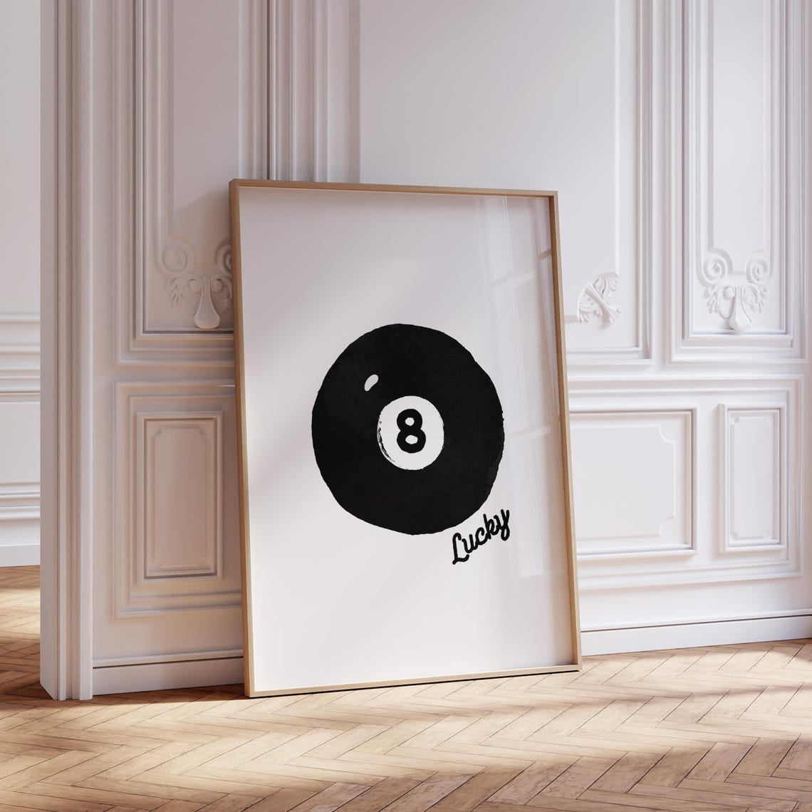Vintage Pool Ball Print, Lucky 8 Ball Black And White Retro Bar Cart ...