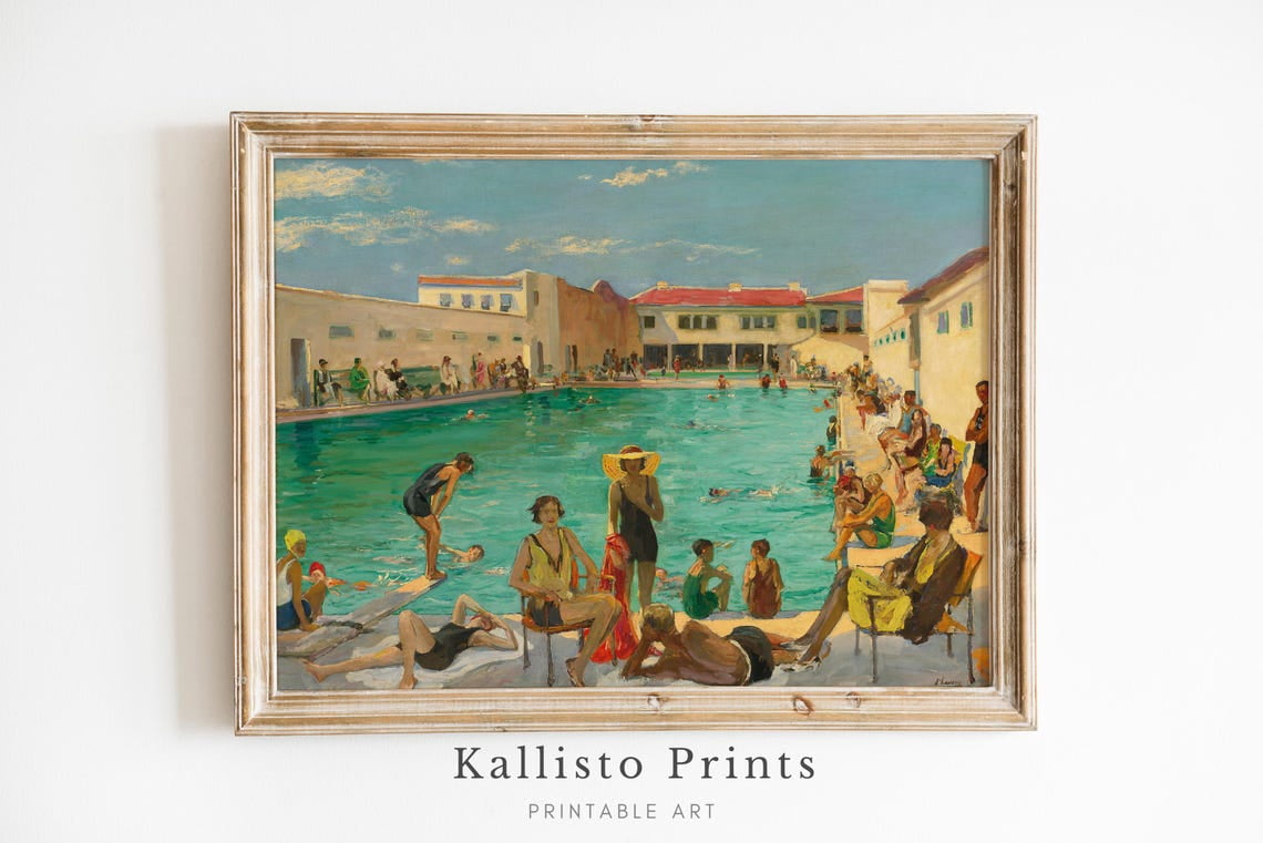 Vintage Poolside Art Print Poster, Retro Summer Vibes, Mid-Century Pool ...