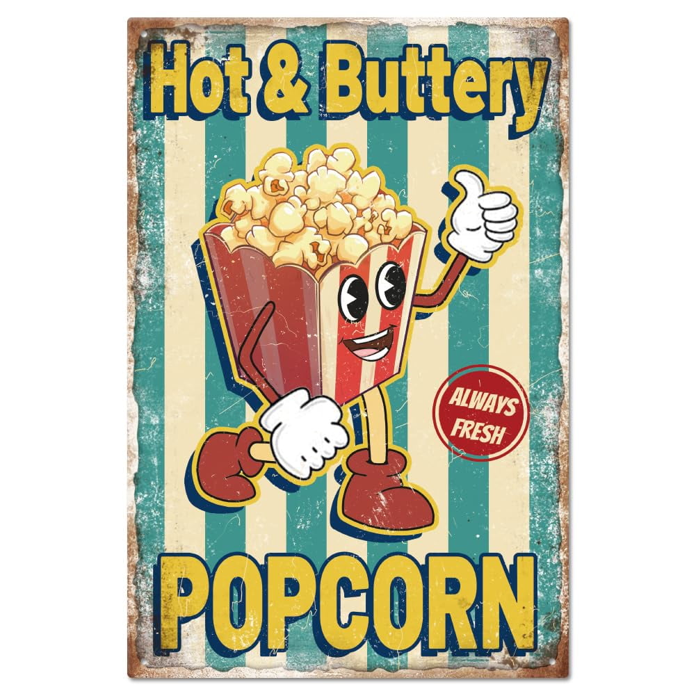 Vintage Popcorn Cartoon Character Metal Tin Sign 8×12inch Retro ...