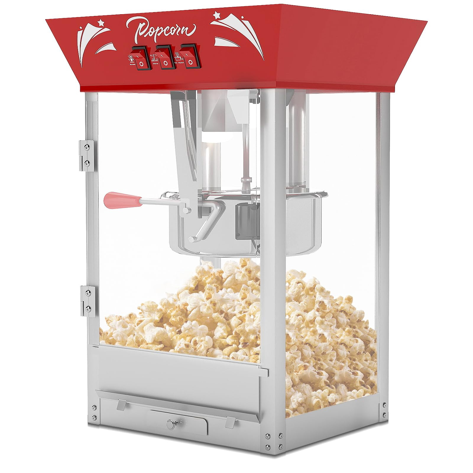 Vintage Popcorn Machine, 12oz Popper Stainless-Steel Kettle & Warming ...