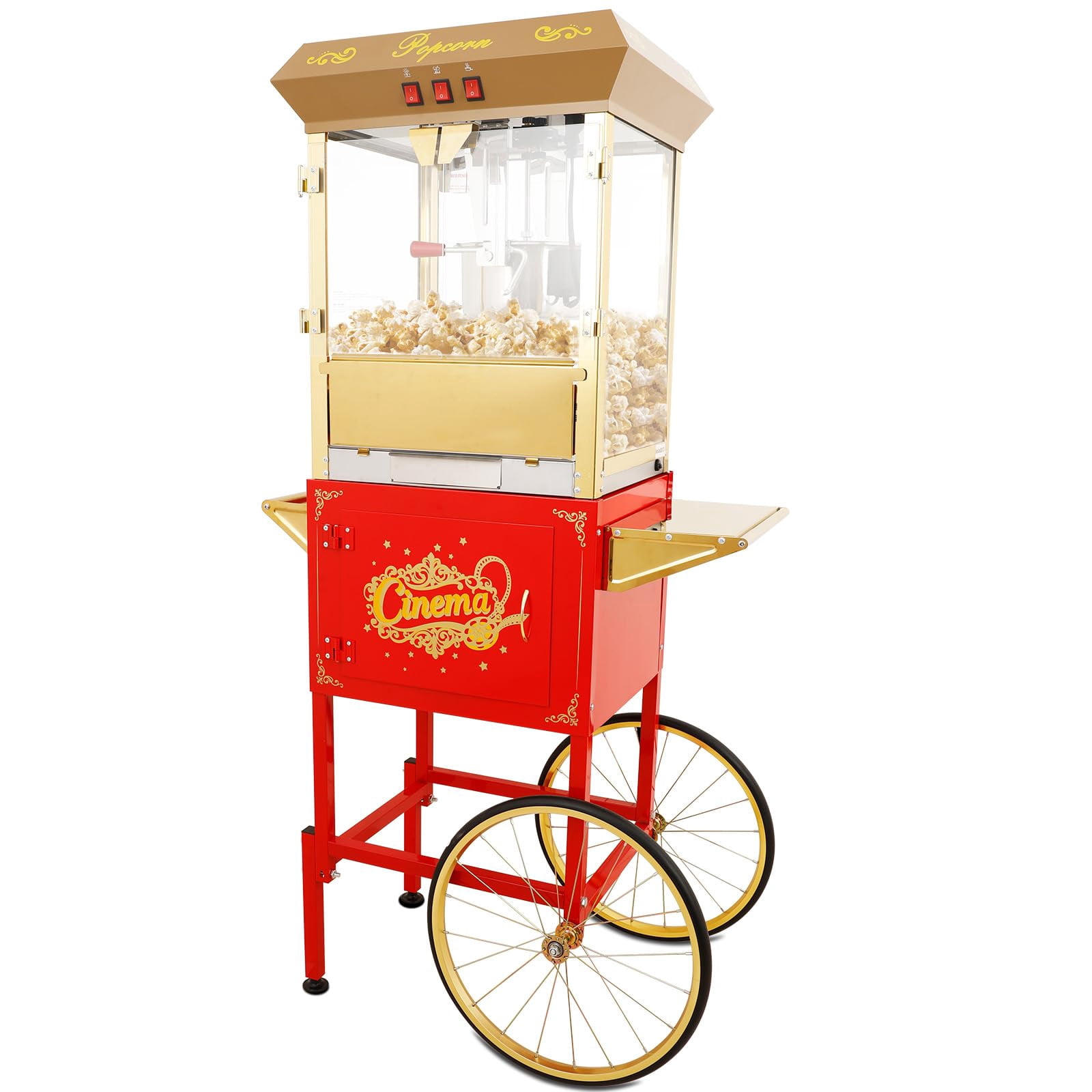 Vintage Popcorn Machine with Cart, 18oz Popper Stainless-Steel Kettle ...
