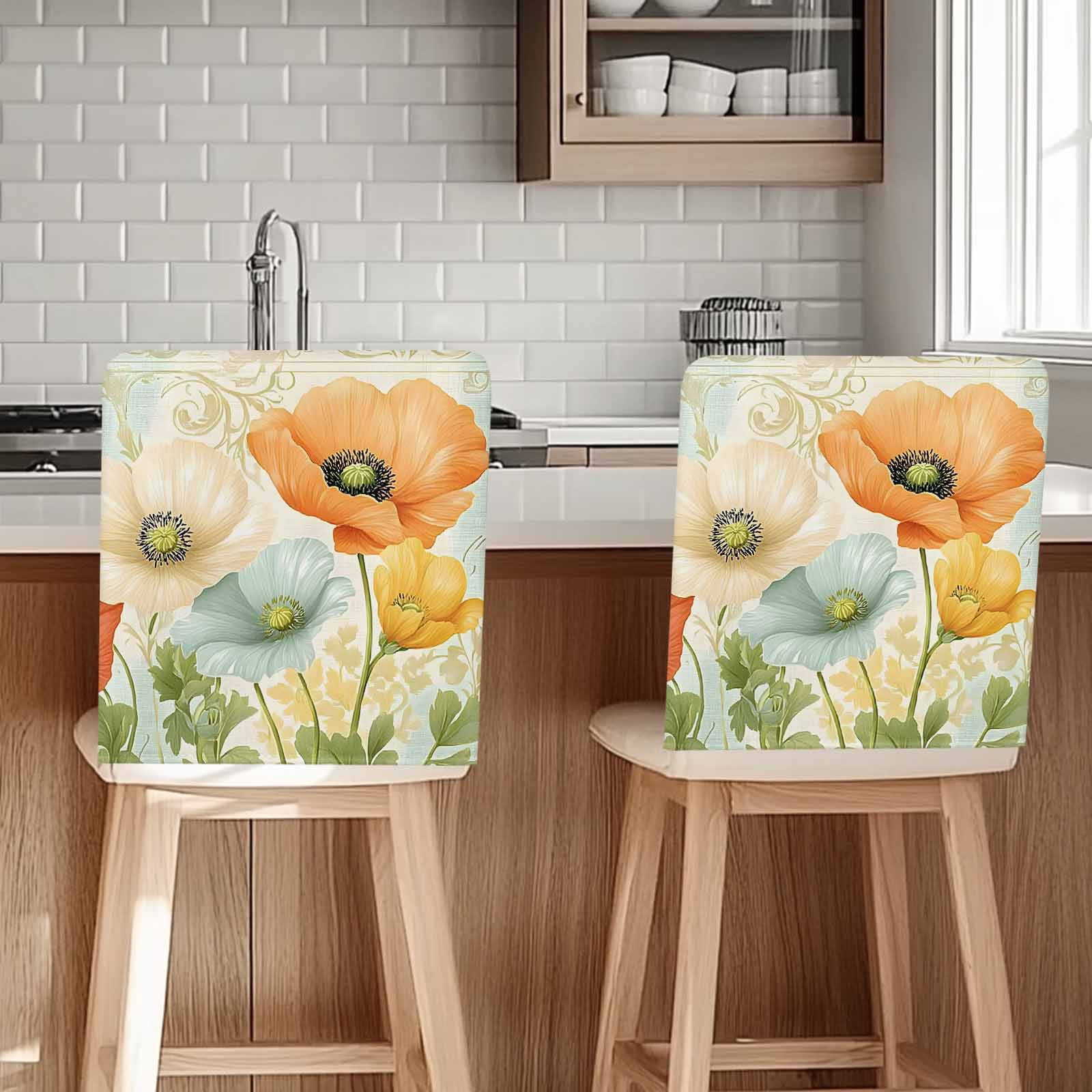 Vintage Poppy Chair Covers Set of 8 Orange Blue Yellow Floral Chair ...