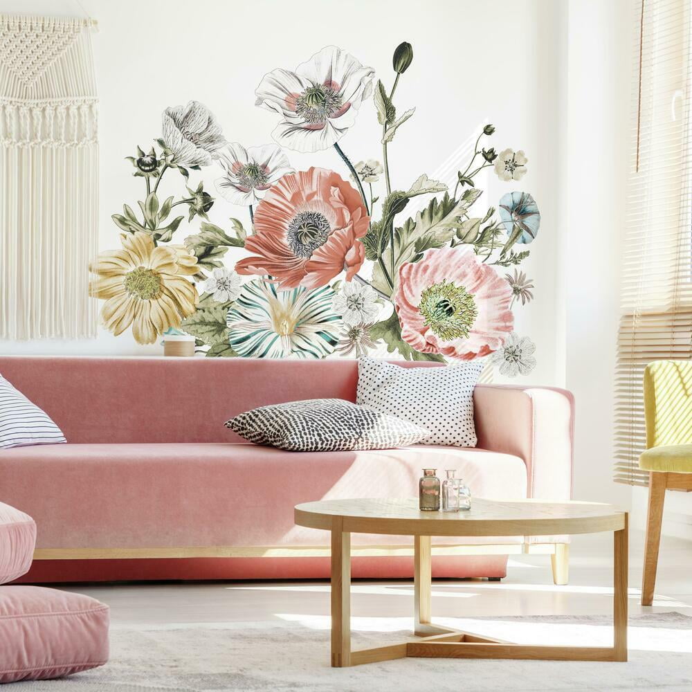 Vintage Poppy Floral Peel and Stick Giant Wall Decals - Walmart.com