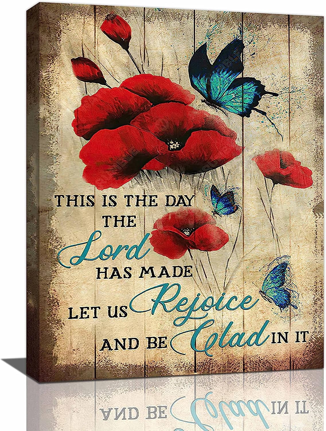 Vintage Poppy Wall Art Retro Red Poppy Blue Butterfly Pictures Wall ...