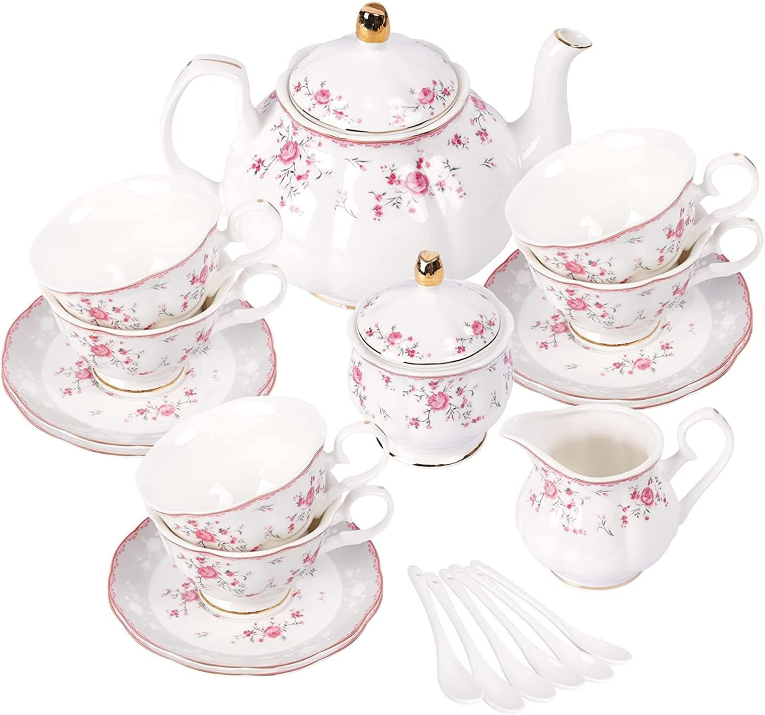 Vintage Porcelain Tea Set for Women Tea Party, Cup and Saucer Set for 6 ...