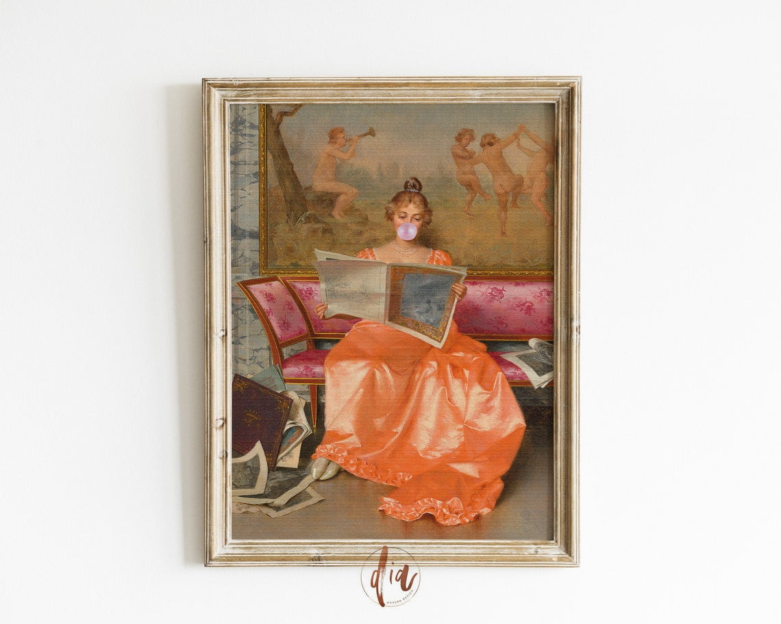 Vintage Portrait With Pink Bubblegum, Renaissance Painting, Altered Art ...