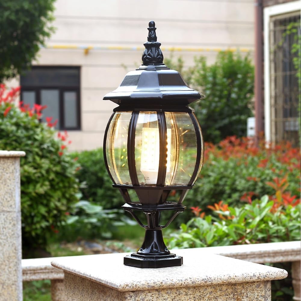 Vintage Post Light Outdoor Column Light with Glass Die-cast Aluminum ...