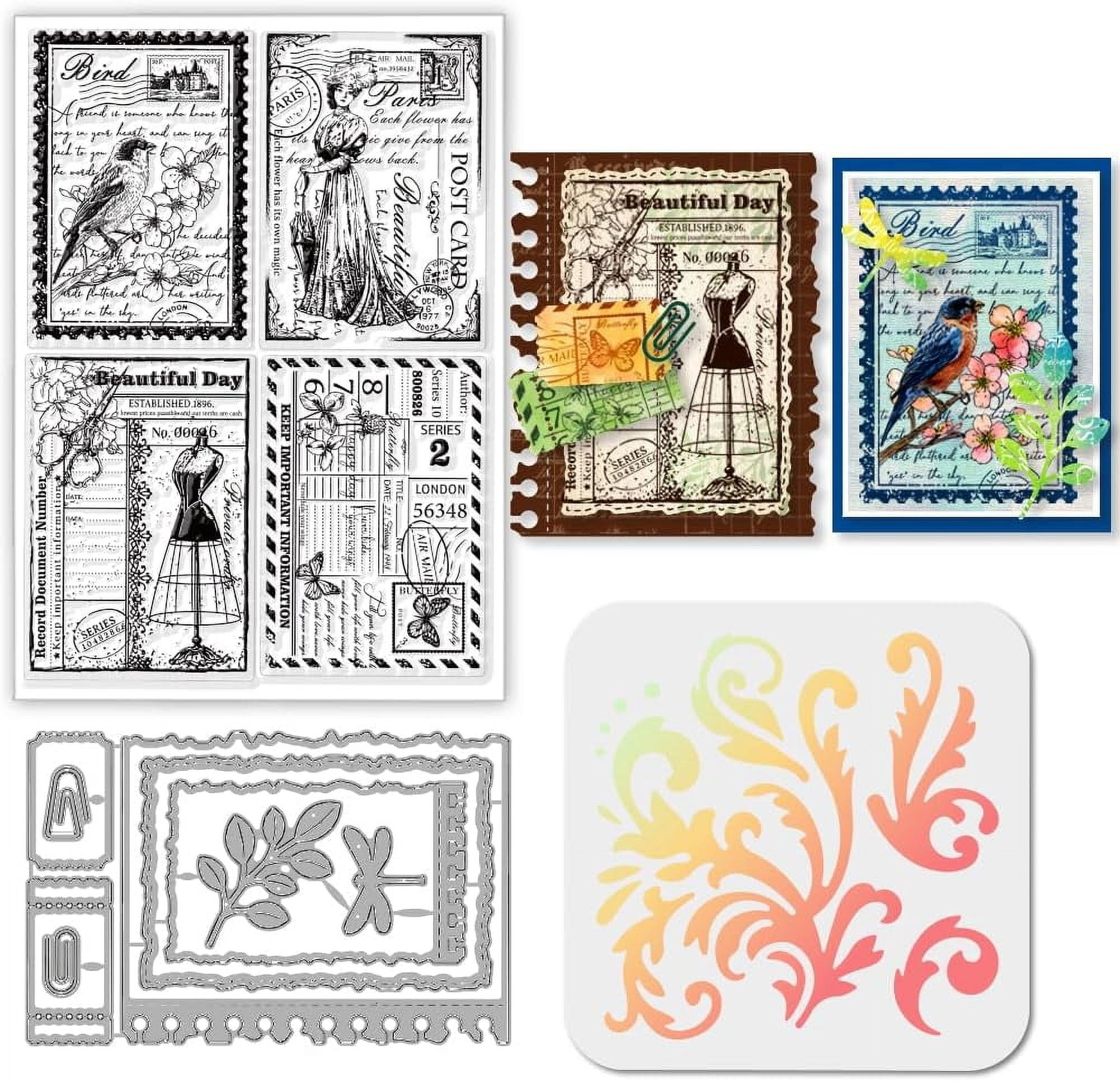 Vintage Postage Background Silicone Clear Stamps Leaves Stamp Label ...