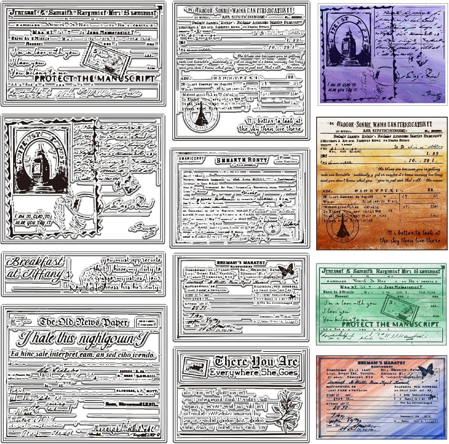 Vintage Postcard Background Clear Rubber Stamp 11.7x8.3 inch Big Size ...