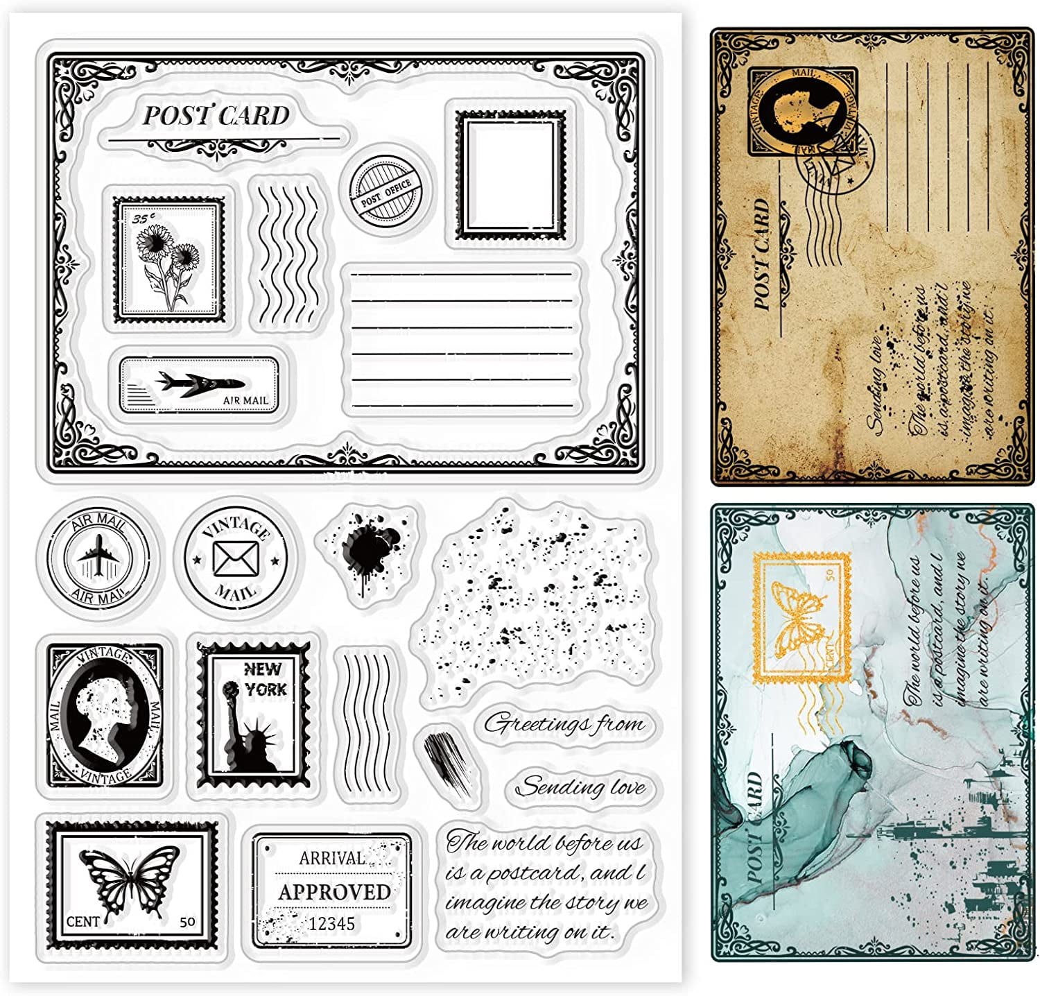 Vintage Postcard Clear Stamps Retro Postmark Postage Silicone Clear ...