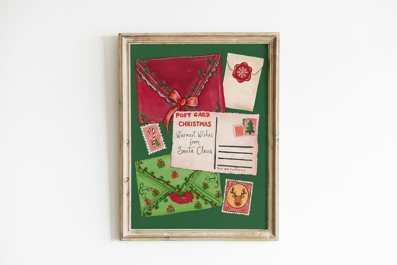 Vintage Postcard Poster: Retro Santa Letter, Unframed Poster Size 24x36 ...