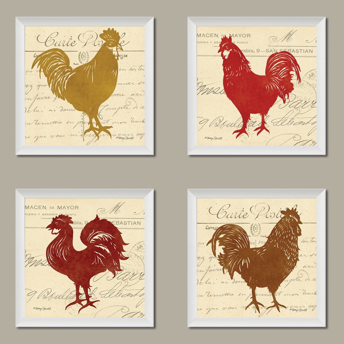 Vintage Postcard Tuscan Roosters; Perfect for the Kitchen, Four 12 by ...