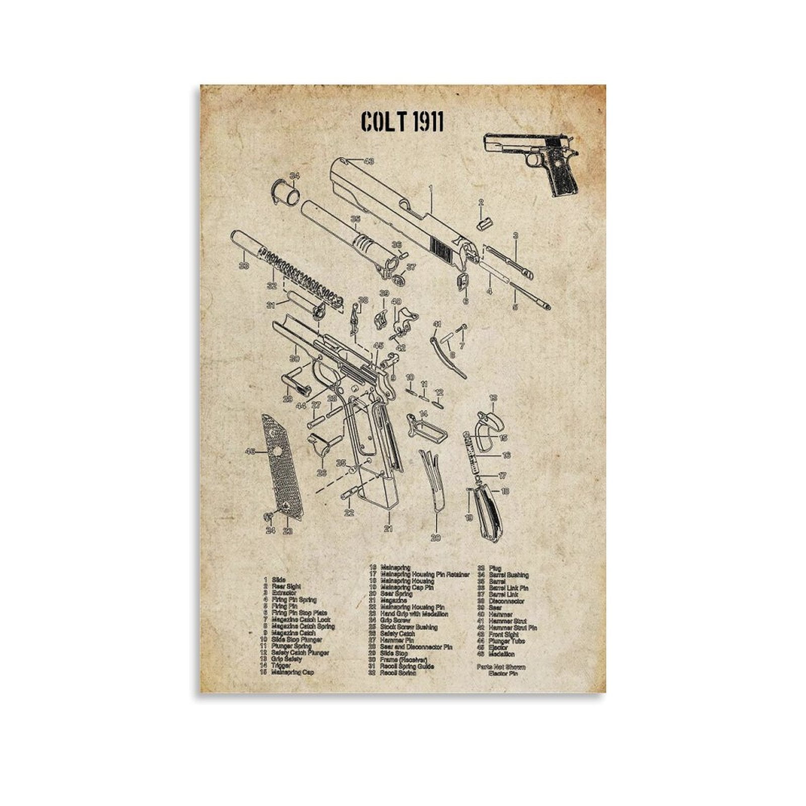Vintage Poster Colt 1911 Gun Brown Retro Picture Print Wall Art Poster ...