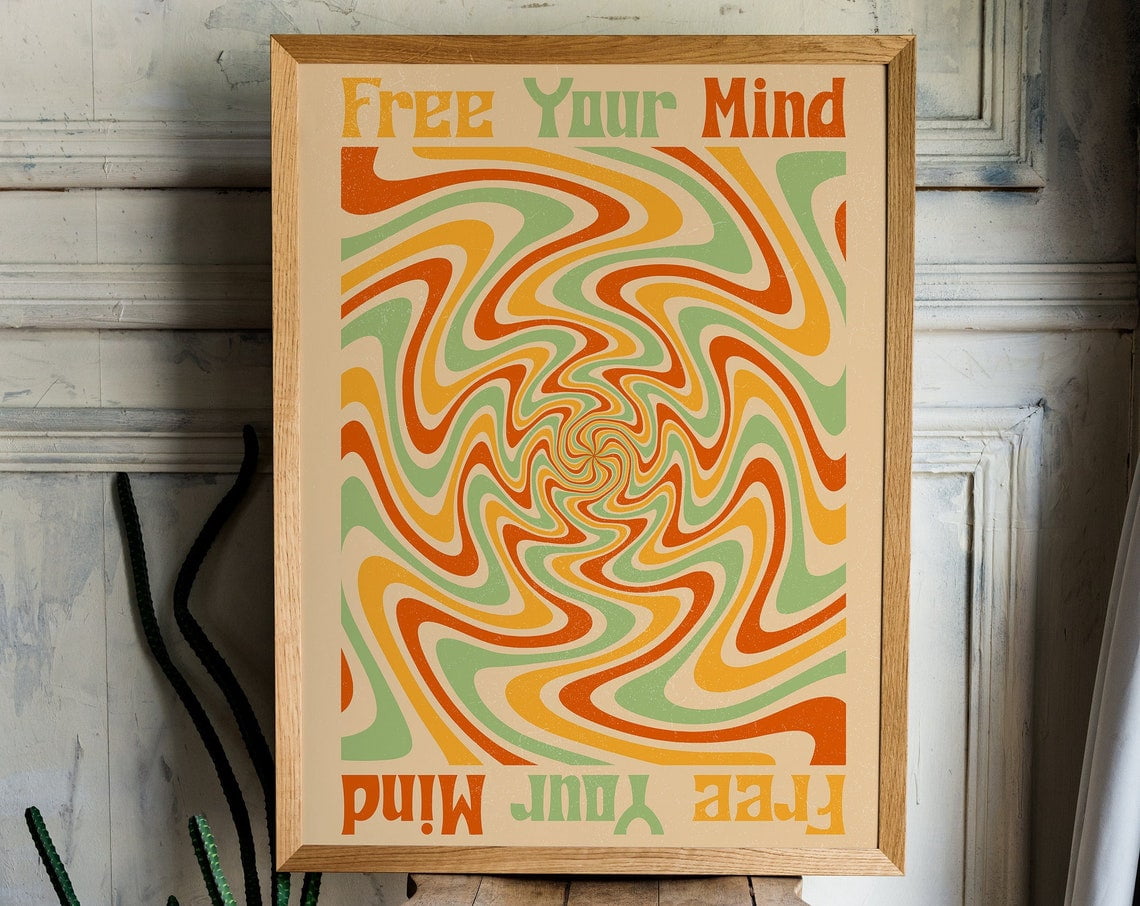 Vintage Poster, Free Your Mind Vintage Print, Retro Psychedelic Print ...