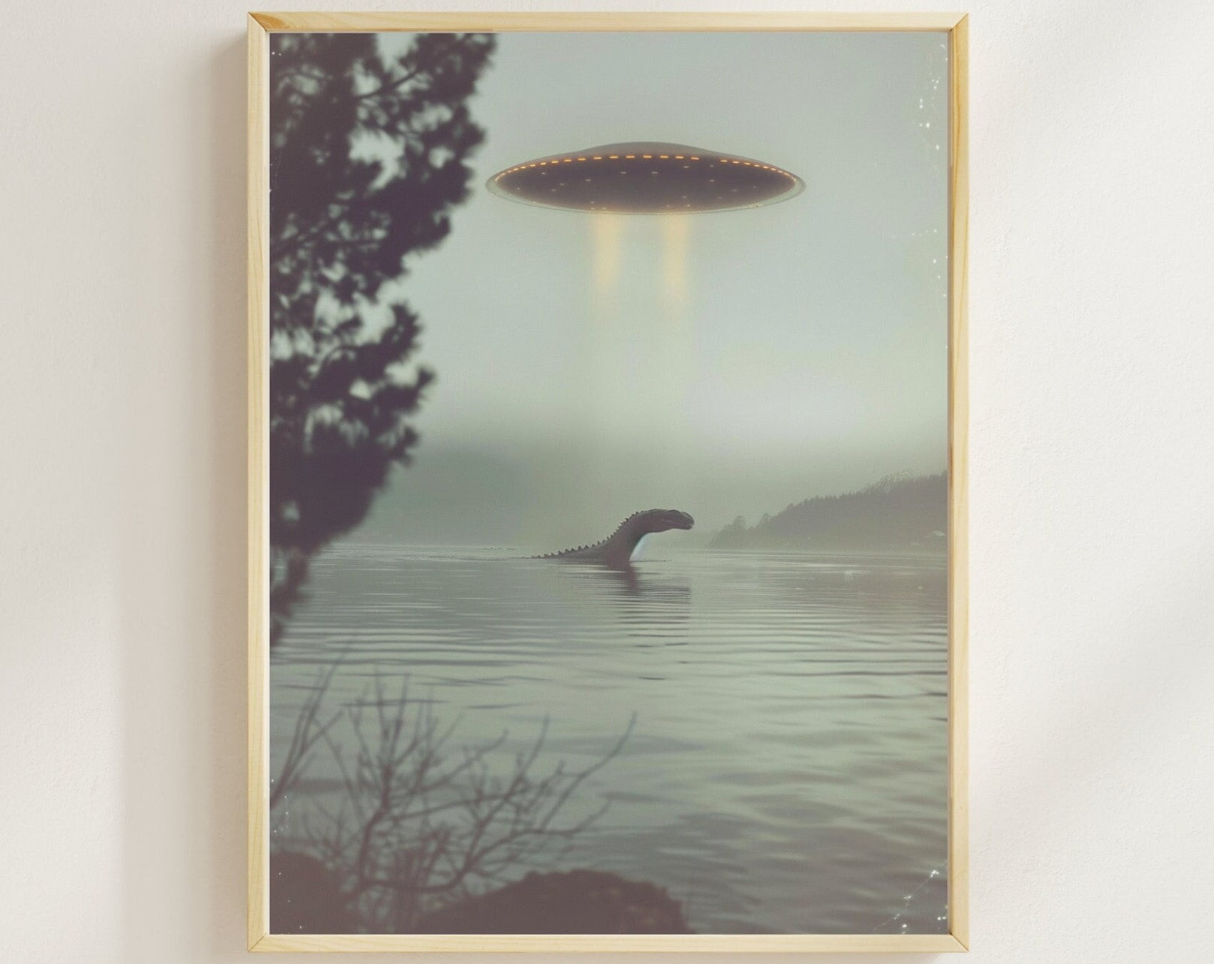 Vintage Poster Loch Ness Monster Art UFO Poster Wall Art Surreal Poster ...