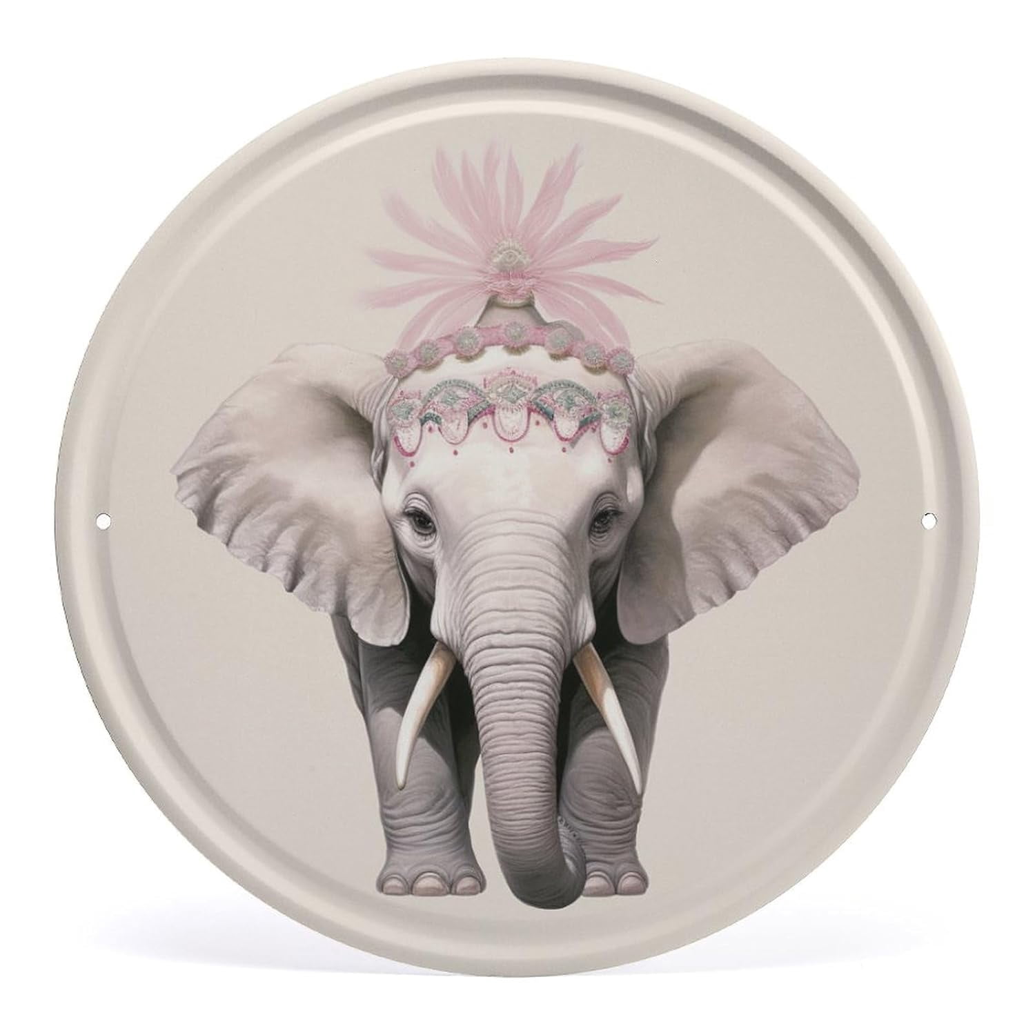 Vintage Print Of A Baby Pink Elephant Round Metal Tin Sign Elephant ...