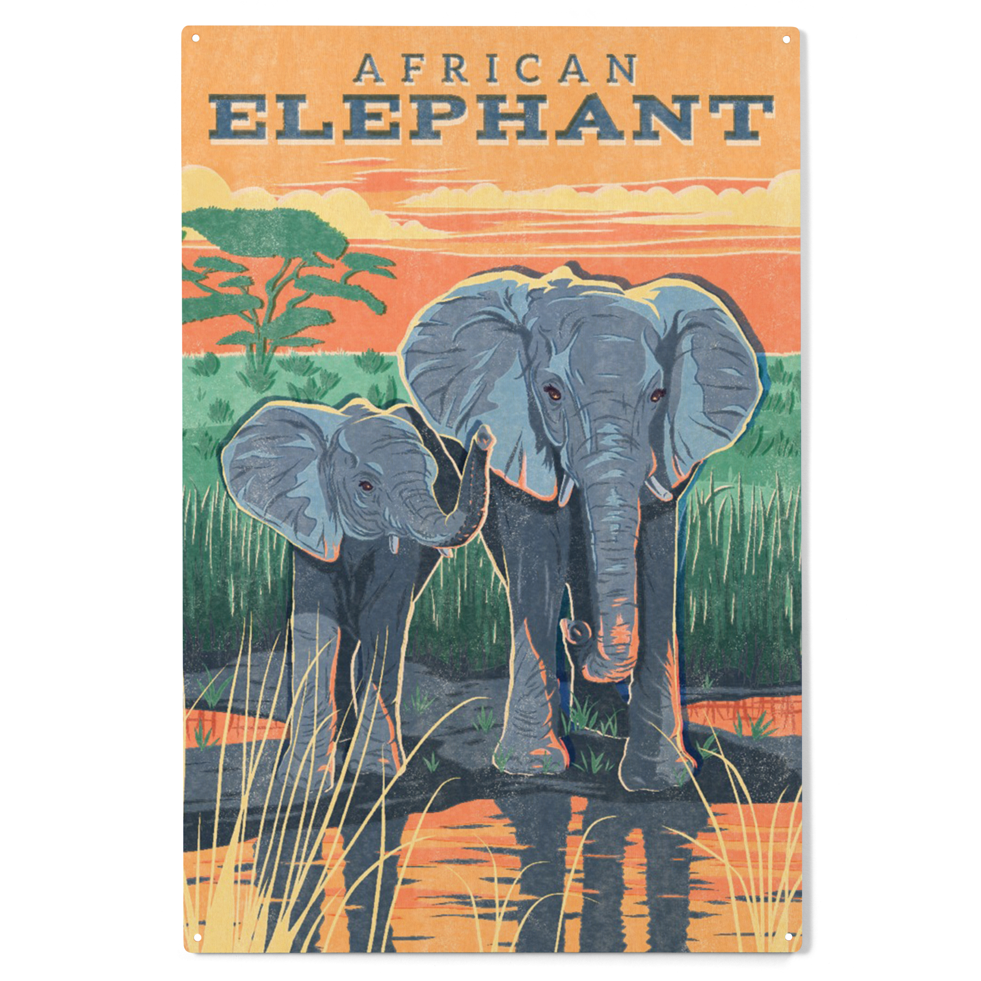 Vintage Print Press, African Elephant Birch Wood Wall Sign (10x15 ...