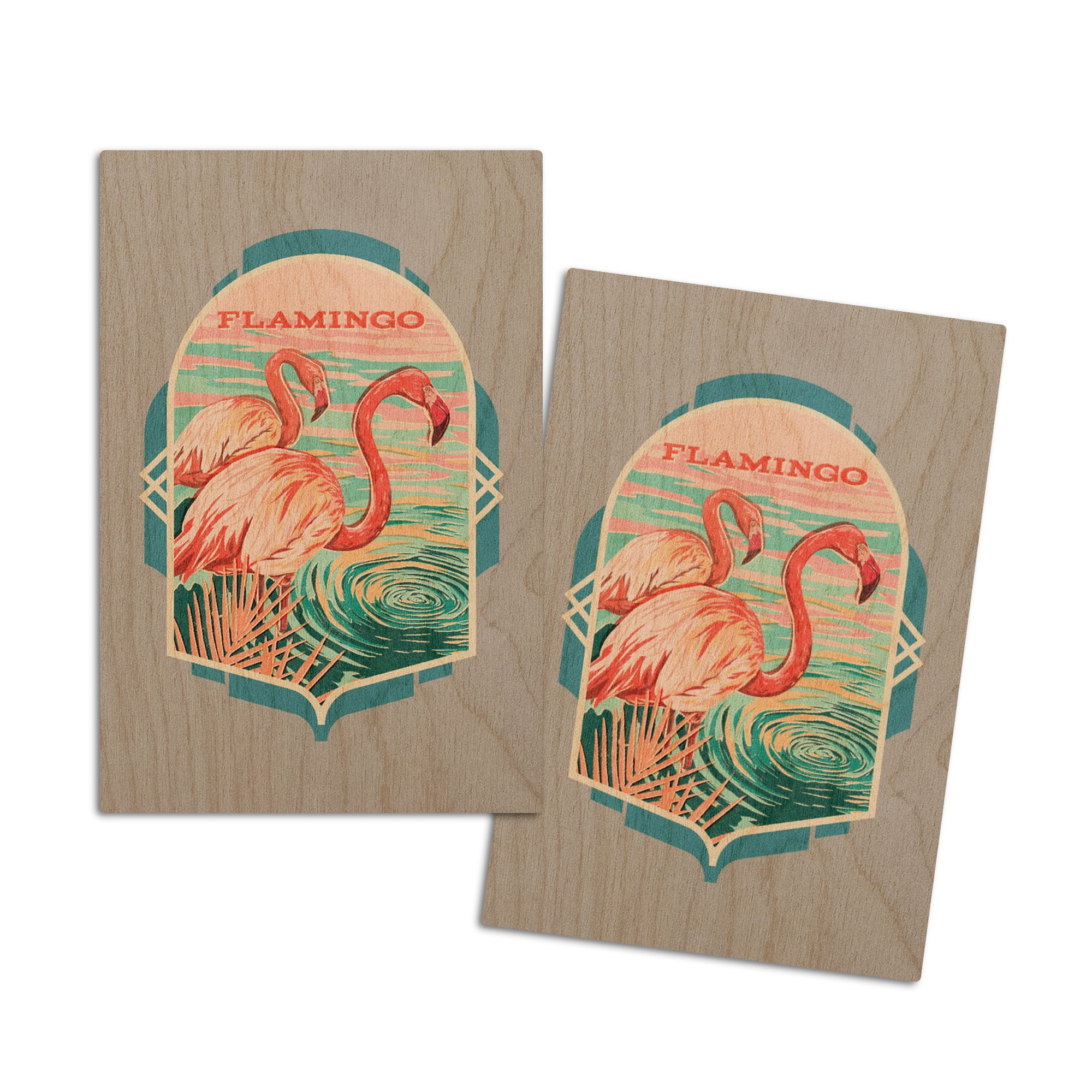 Vintage Print Press, Flamingo, Contour (4x6 Birch Wood Postcards, 2 ...