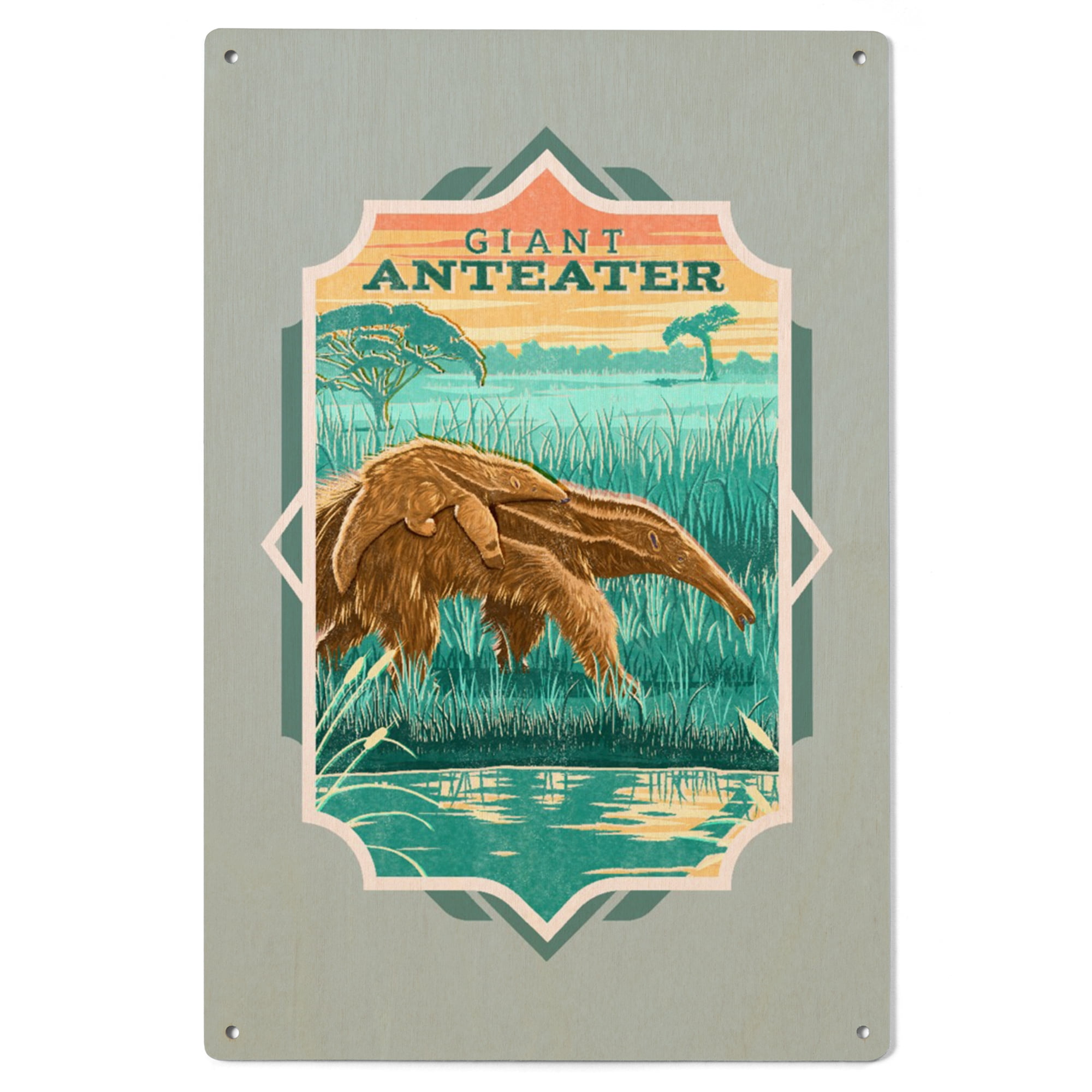 Vintage Print Press, Giant Anteater, Contour Birch Wood Wall Sign (6x9 ...