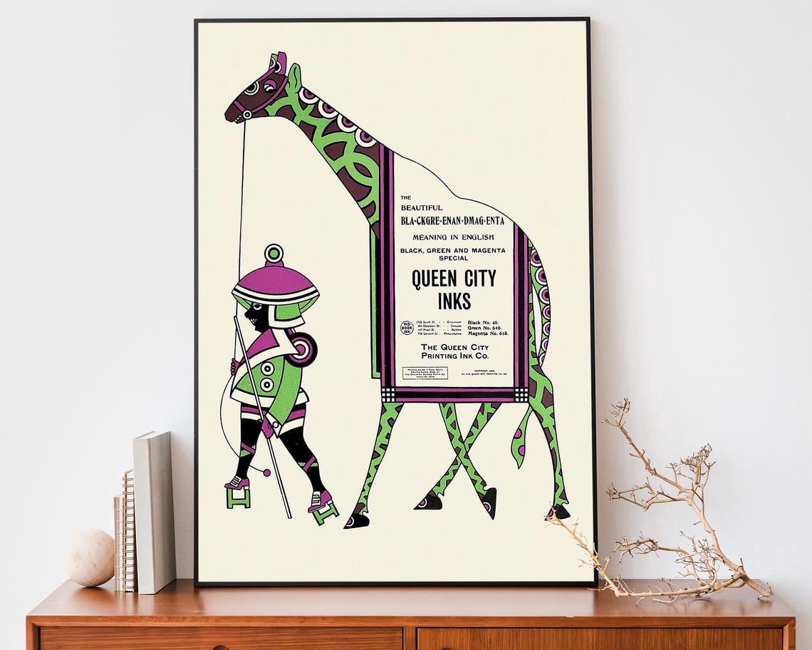 Vintage Printing Poster, Queen City Printing Ink Company Art, Retro ...