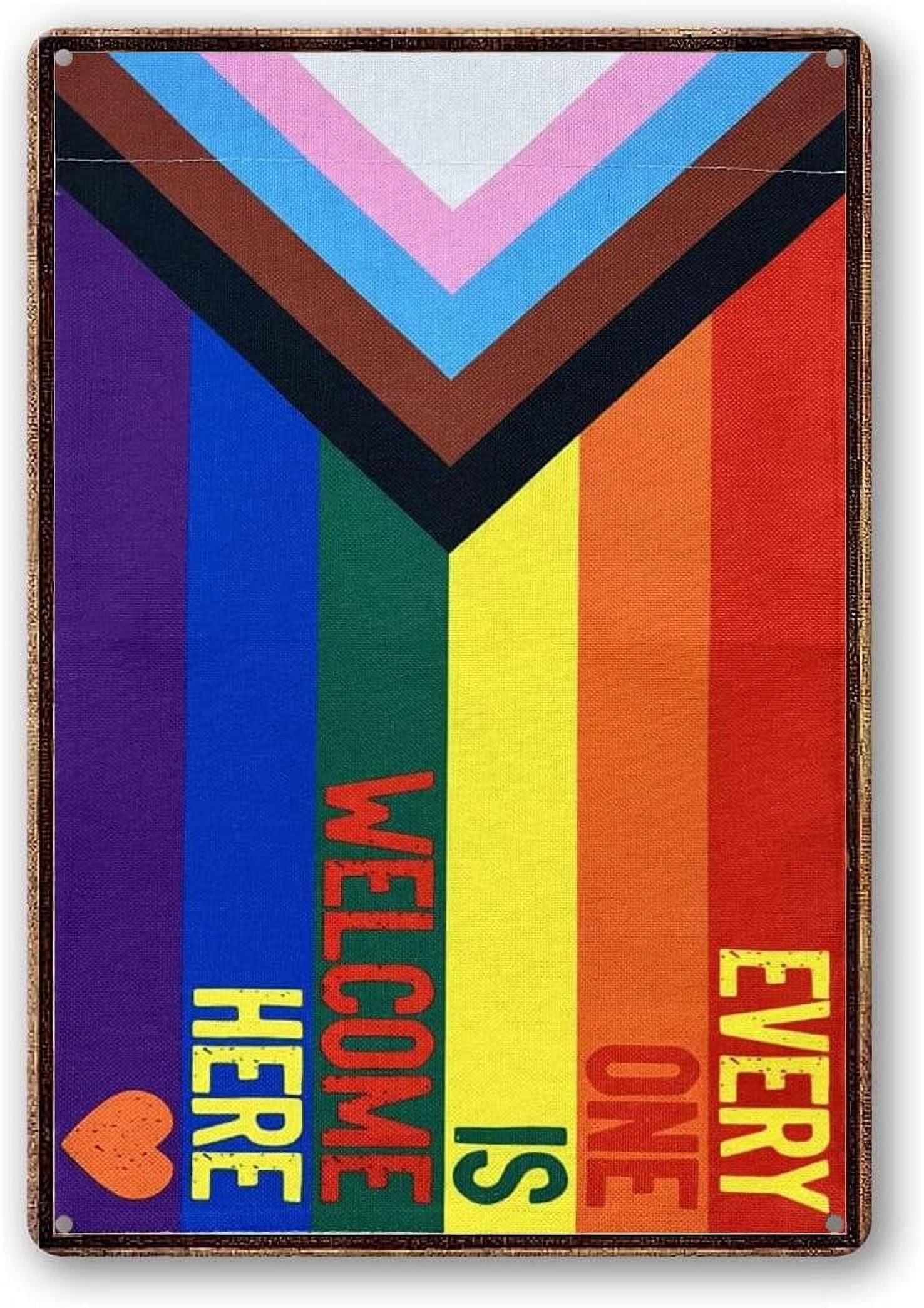 Vintage Progress Pride Everyone is Welcome HERE LGBTQ Rainbow Metal ...