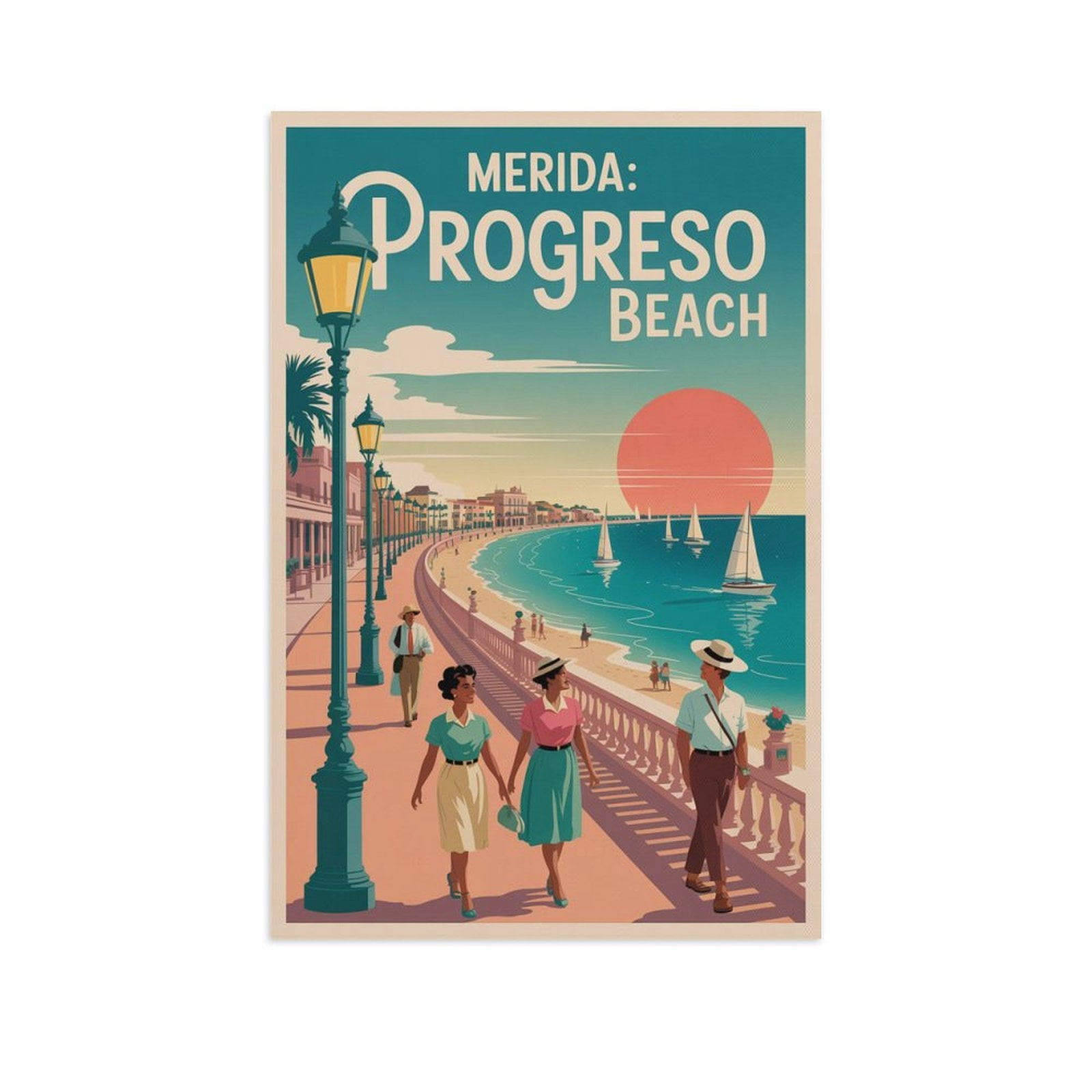 Vintage Promenade Wall Art Progreso Beach Merida Mexico Retro Travel ...