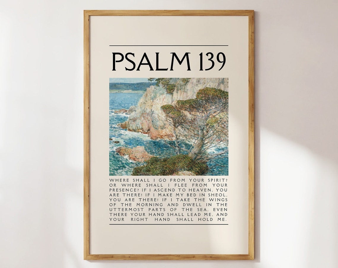 Vintage Psalm 139 Poster, Coastal Christian Wall Art, Art, Bible Verse ...