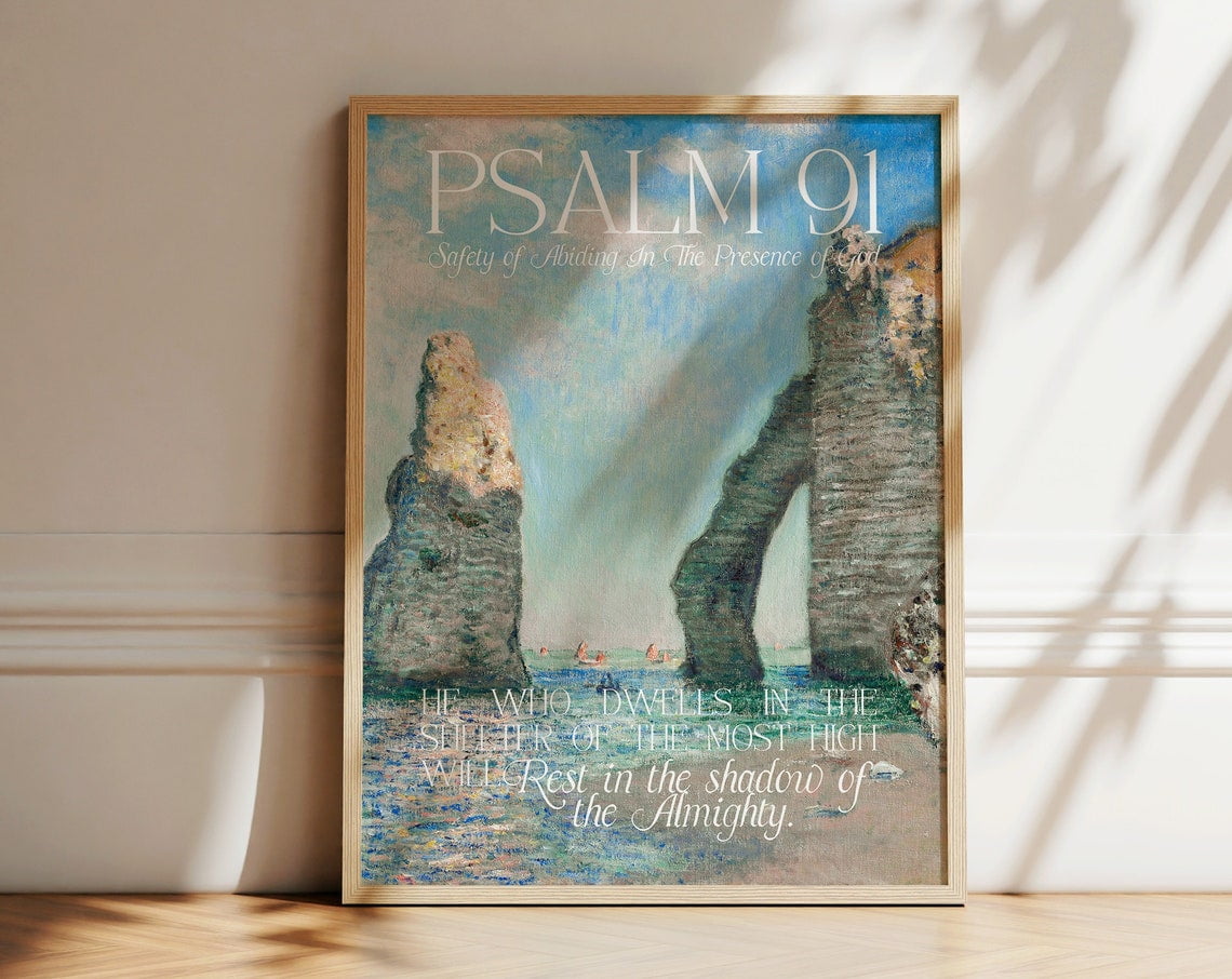 Vintage Psalm 91 Christian Poster, Monet Wall Art, - Bible Verse Wall ...