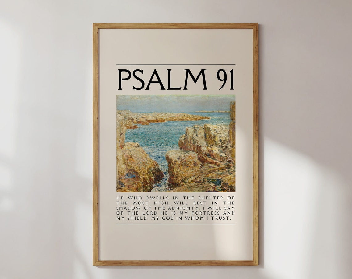 Vintage Psalm 91 Christian Poster - Wall Art, - Bible Verse Wall Art ...