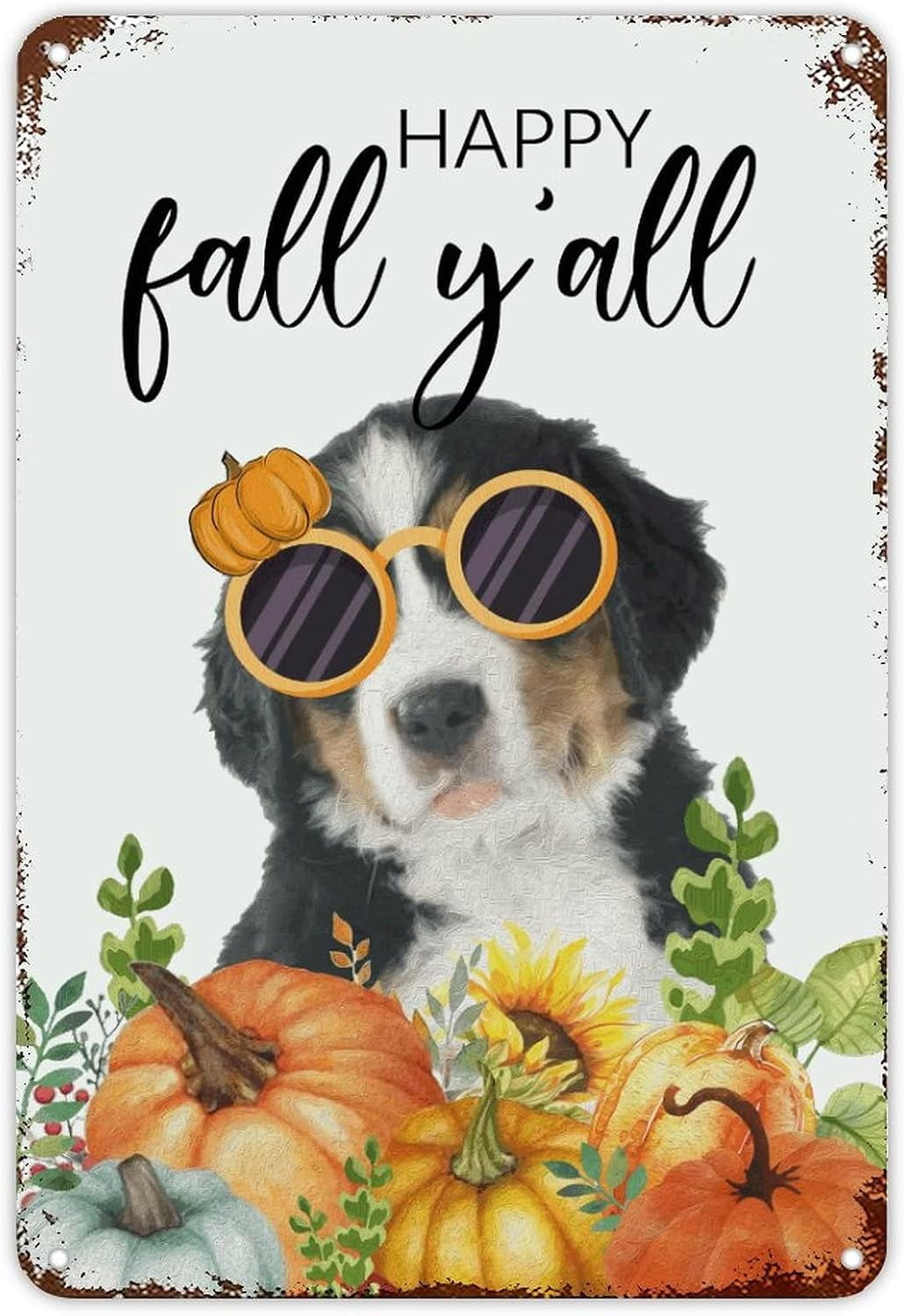 Vintage Pumpkin Sunflower Harvest Metal Sign Corgi Dog Sign Fall ...